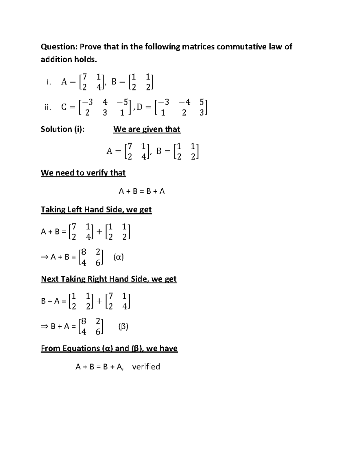 Commtative matrices (add) examples - Question: Prove that in the ...