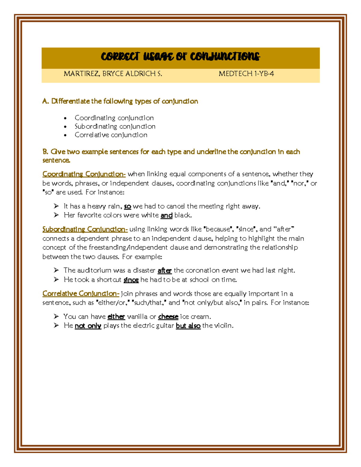 Martirez- Correct Usage OF Conjunction - CORRECT USAGE OF CONJUNCTIONS ...