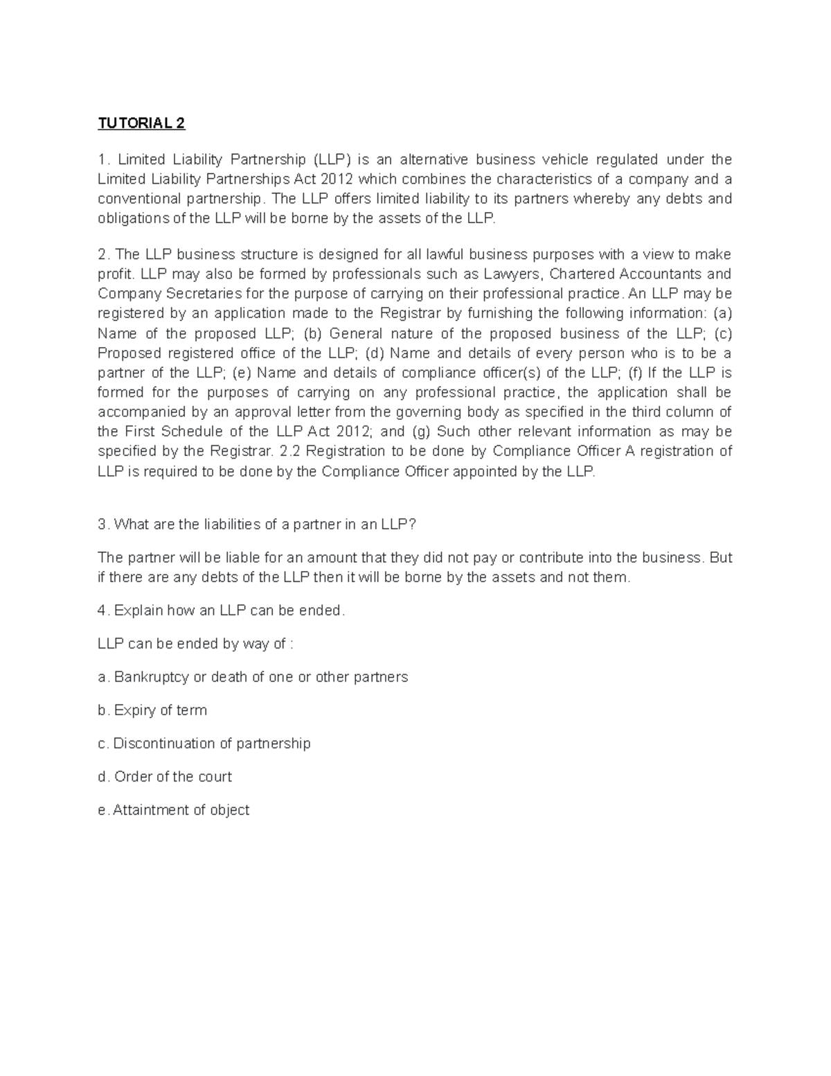 Company tuto - tutorial - TUTORIAL 2 Limited Liability Partnership (LLP) is an alternative ...