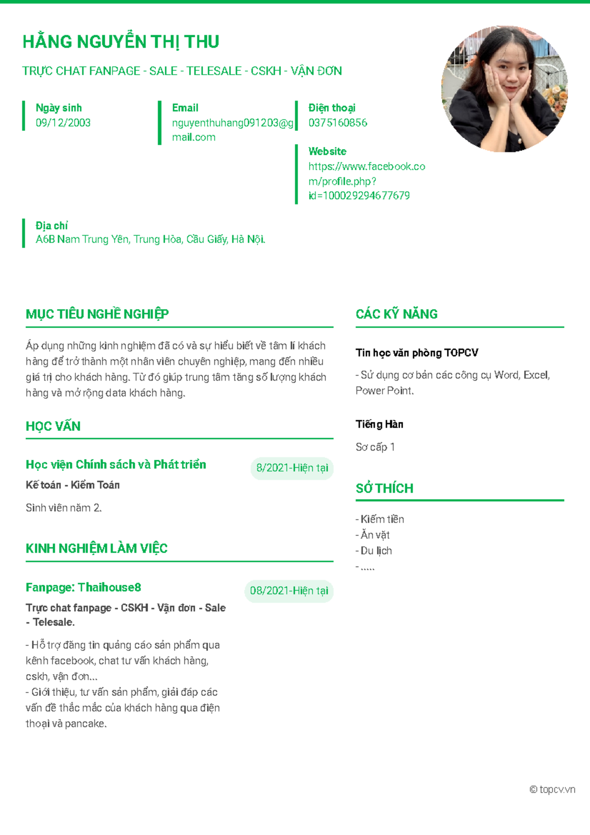 CV - Nguyễn Thị Thu Hằng - abcd - HẰNG NGUYỄN THỊ THU TRỰC CHAT FANPAGE ...