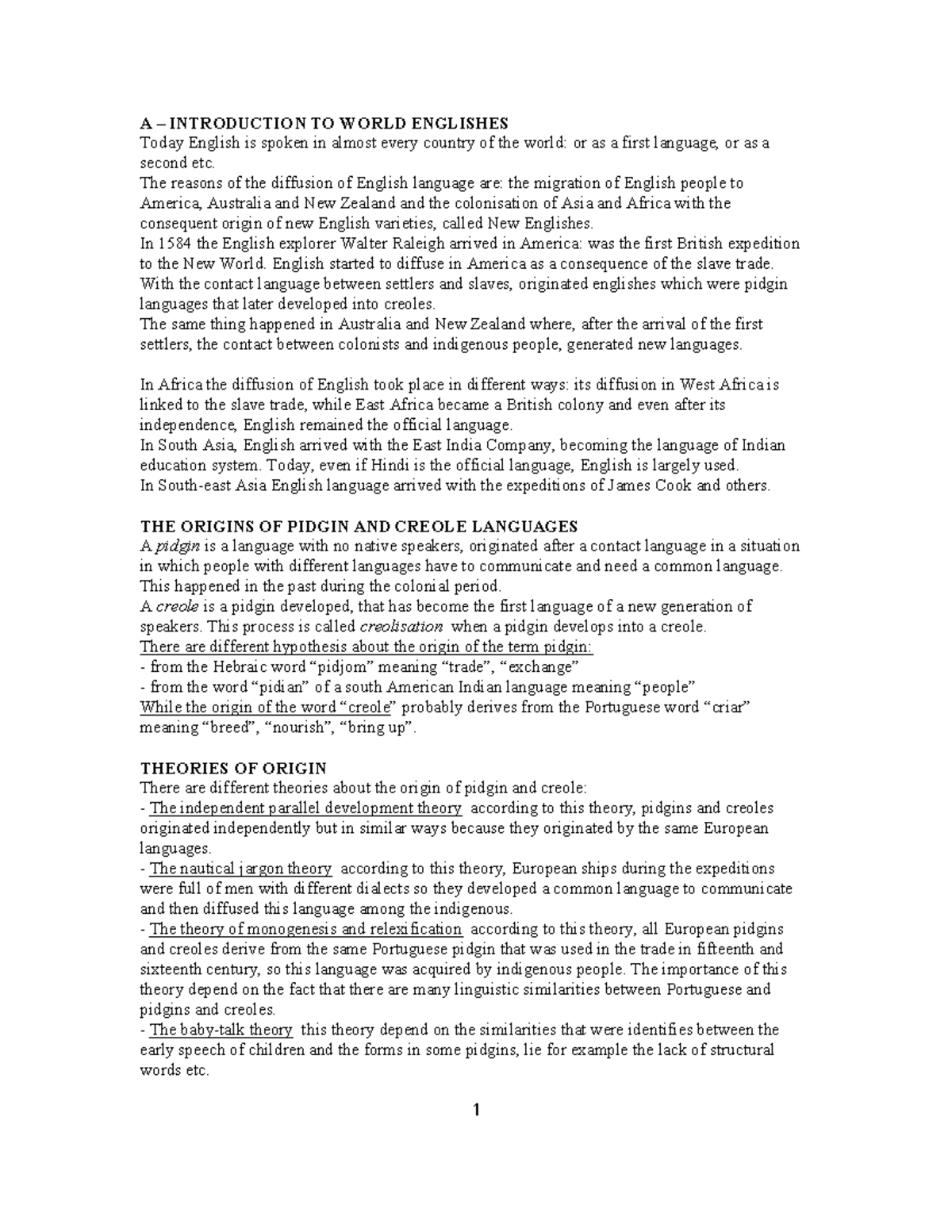 World-Englishes - Riassunto World Englishes - A – INTRODUCTION TO WORLD ...