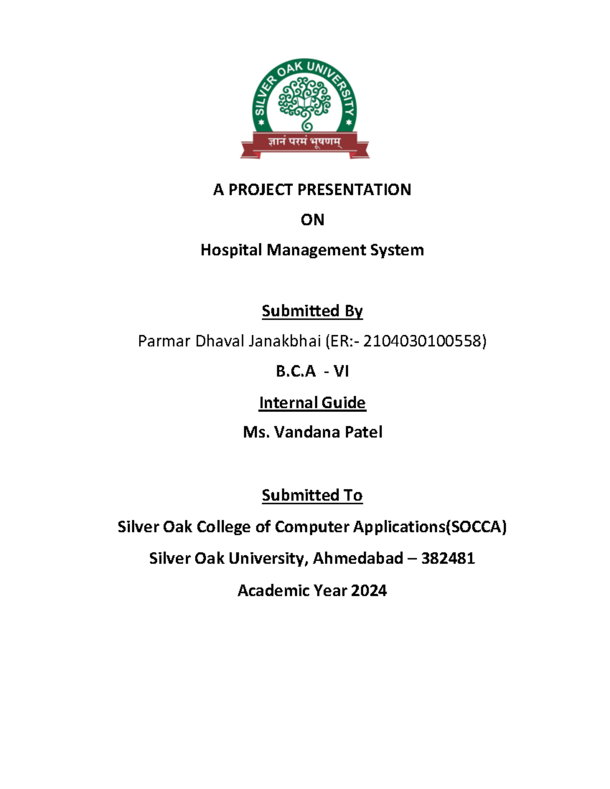 Hospital management day 1 submission - A PROJECT PRESENTATION ON ...