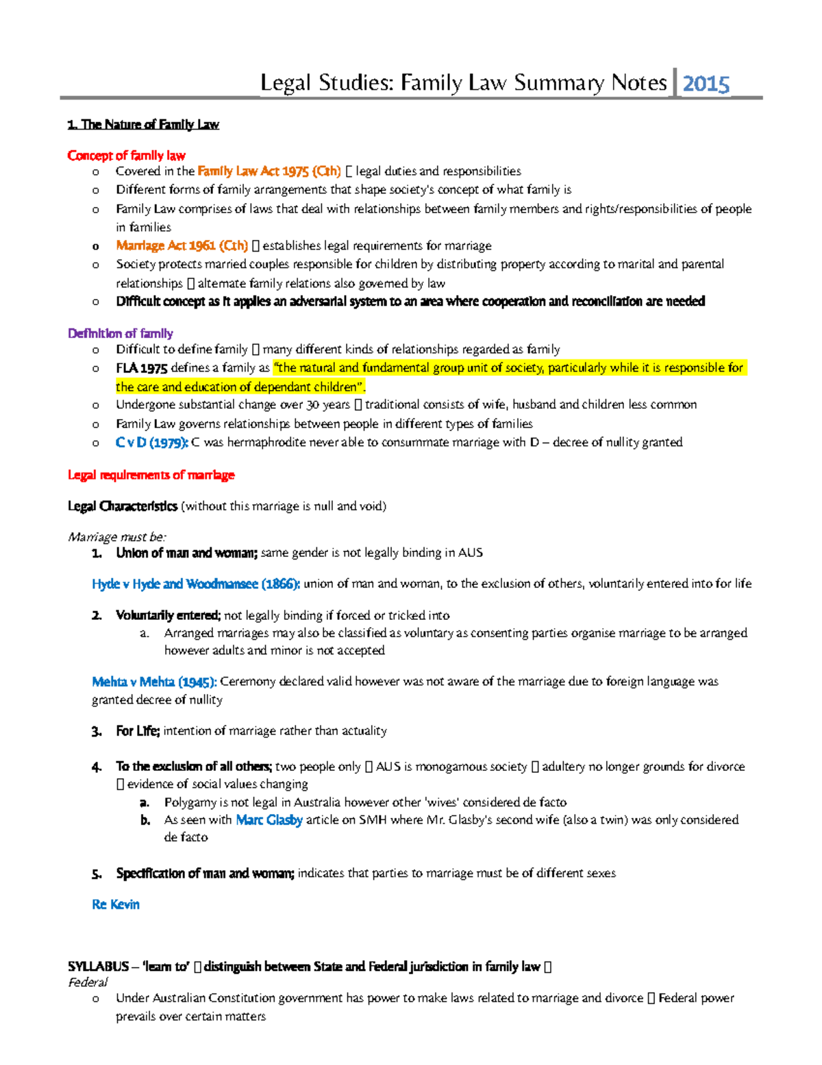 2021Detailed Family Law Notes - The Nature of Family Law Concept of ...