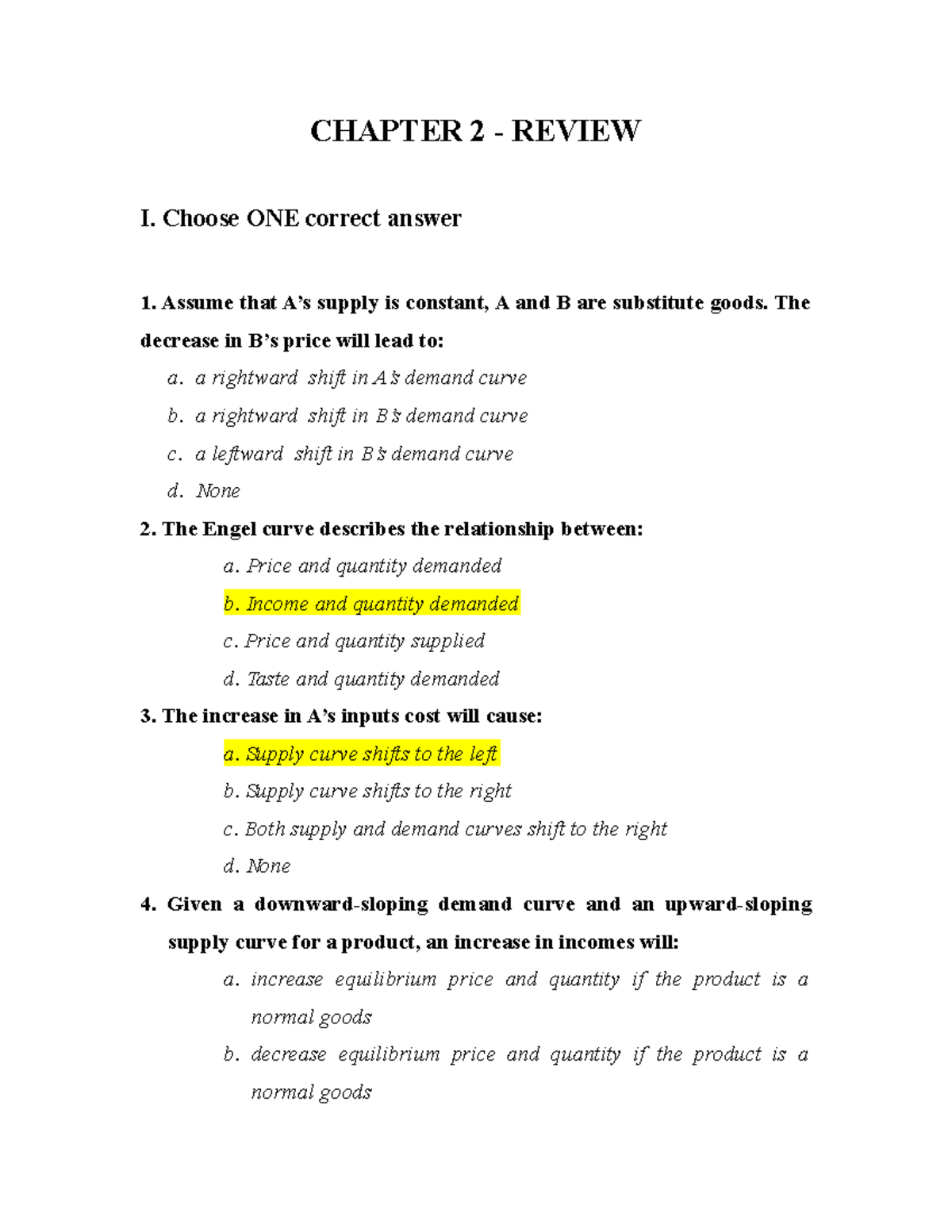 Chapter-2-review copy - CHAPTER 2 - REVIEW I. Choose ONE correct answer ...
