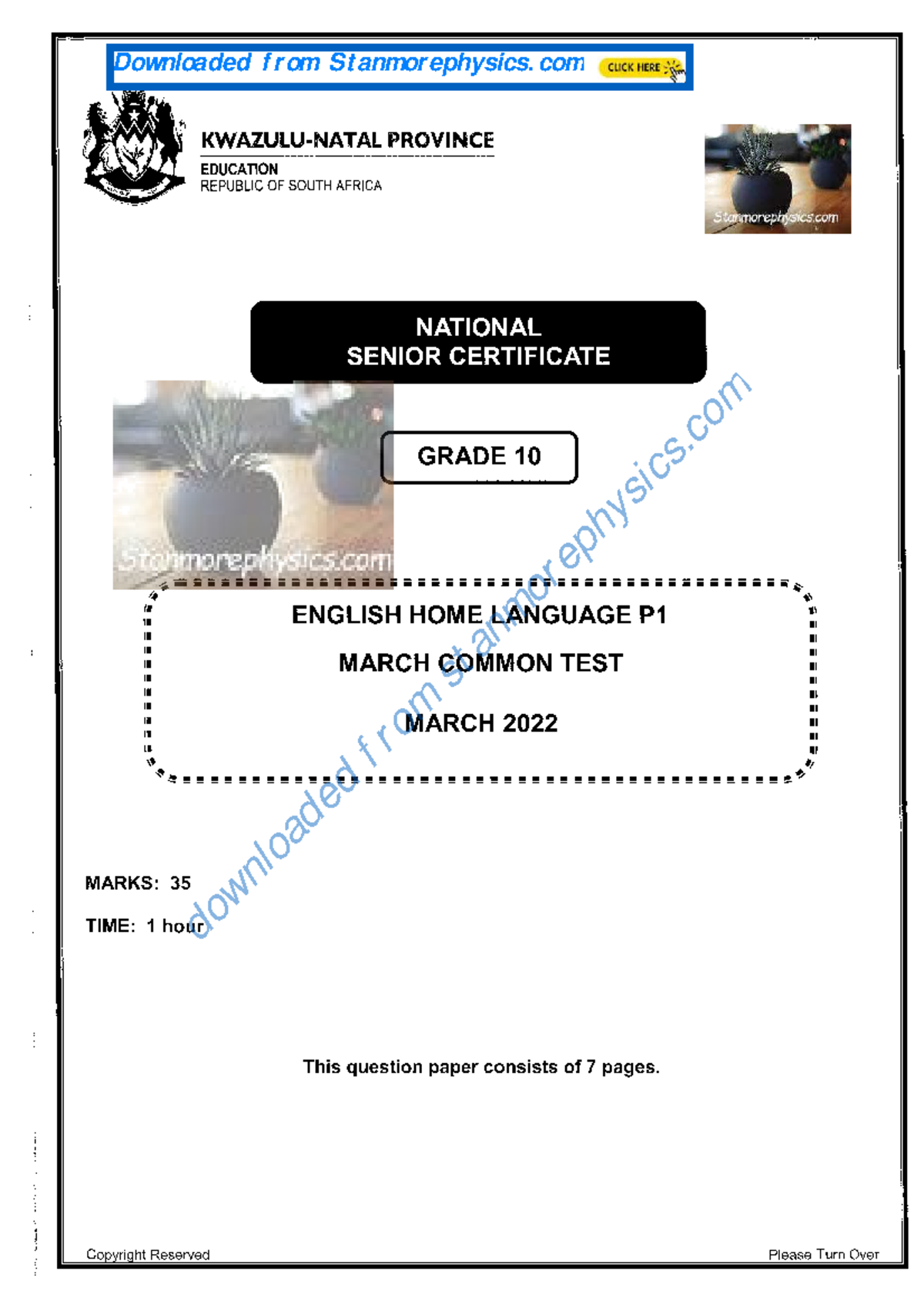 English HL Grade 10 March 2022 QP and Memo - Studocu