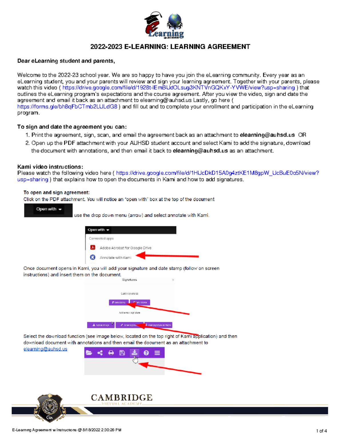 E-Learning Agreement w Instructions - Dear eLearning student and ...