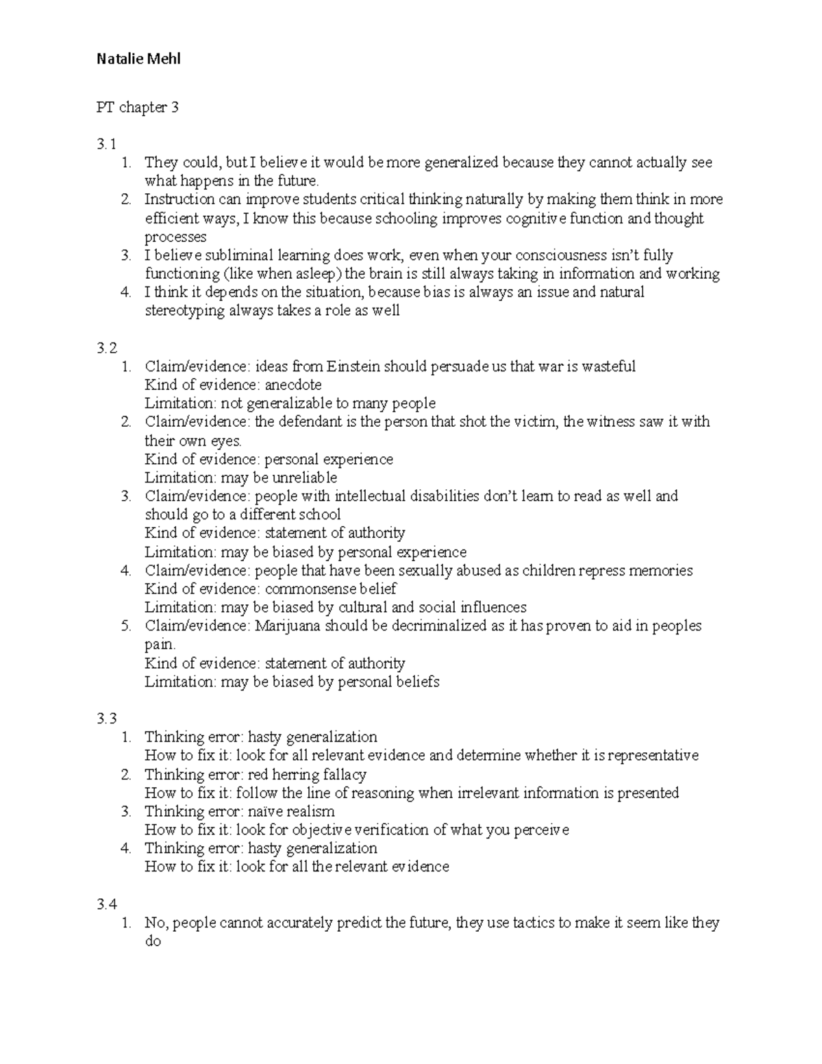 PT chapter 3 - Critical thinking example questions - Natalie Mehl PT ...