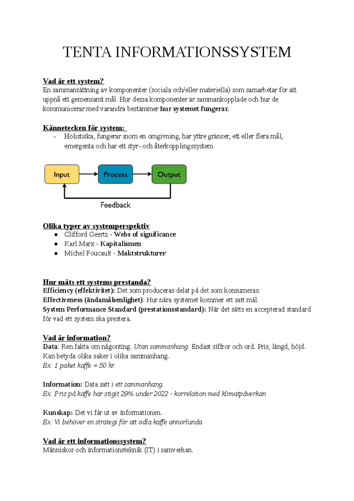 Tenta informationssystem - TENTA INFORMATIONSSYSTEM Vad är ett system ...