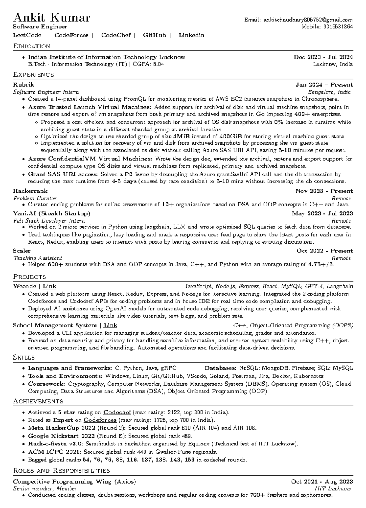 Resume Ankit Kumar - Ankit Kumar Email: ankitchaudhary805752@gmail Software Engineer Mobile ...