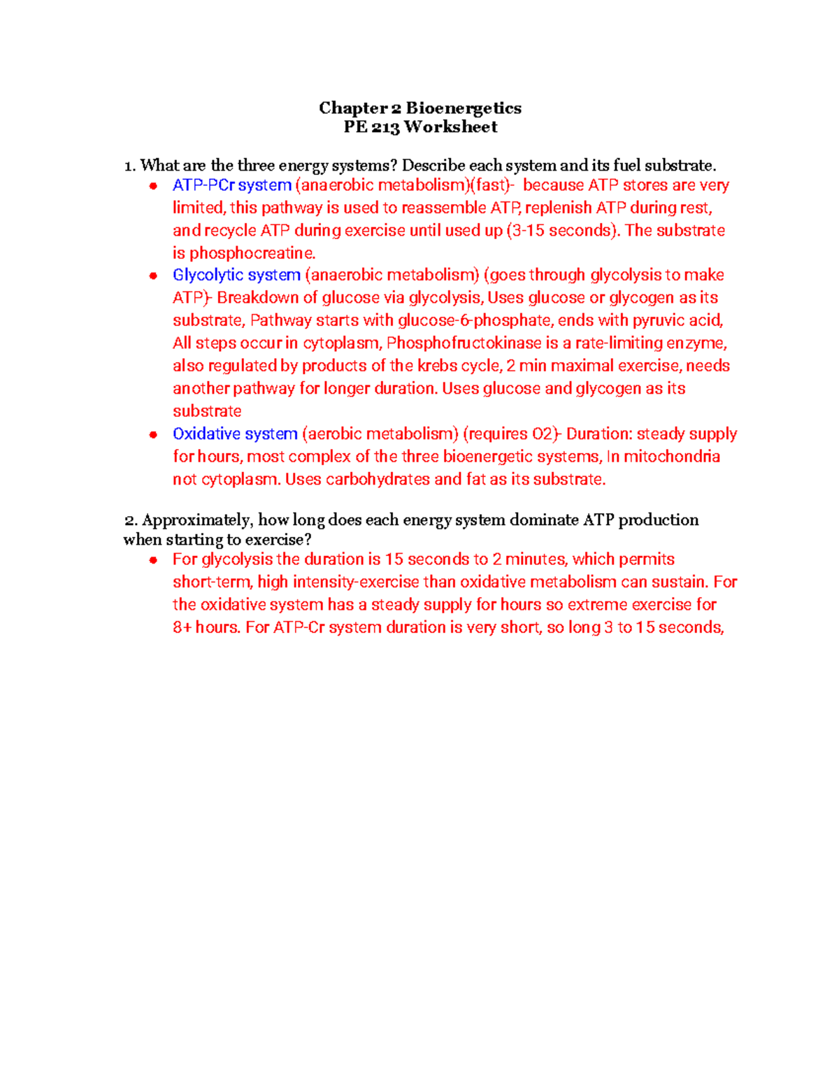 Chapter2Bioenergetics - Chapter 2 Bioenergetics PE 213 Worksheet What ...