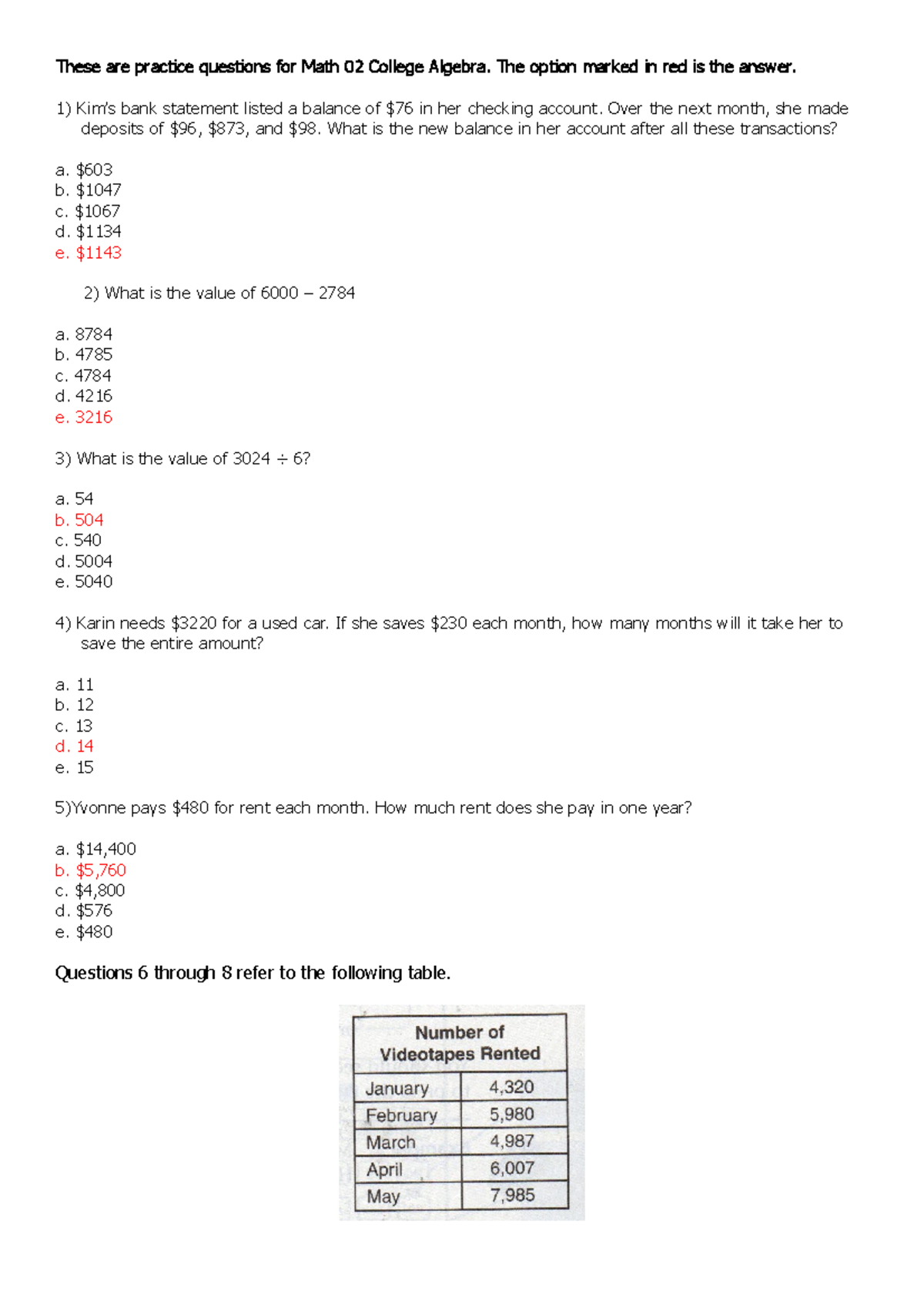 Practice Questions for Math 02 College Algebra - These are practice ...
