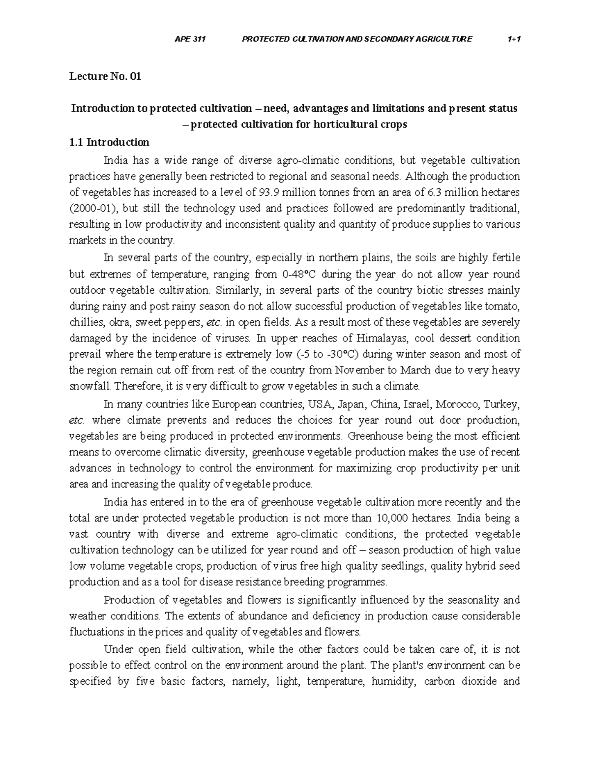 APE 311 Protected Cultivation and Secondry Agriculture 1+1 full notes ...