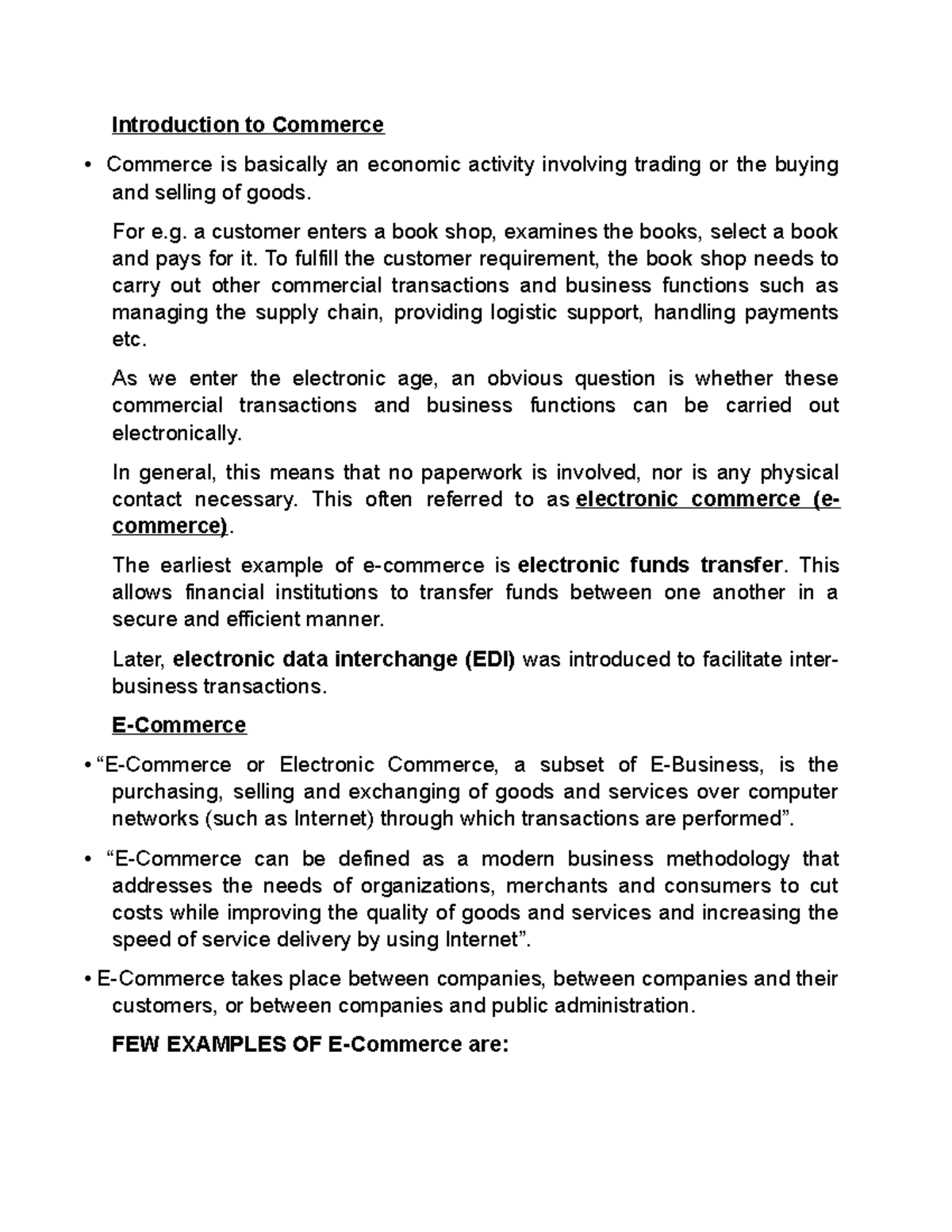 Ecomunit 1 (E-Commerce) - Introduction to Commerce Commerce is ...