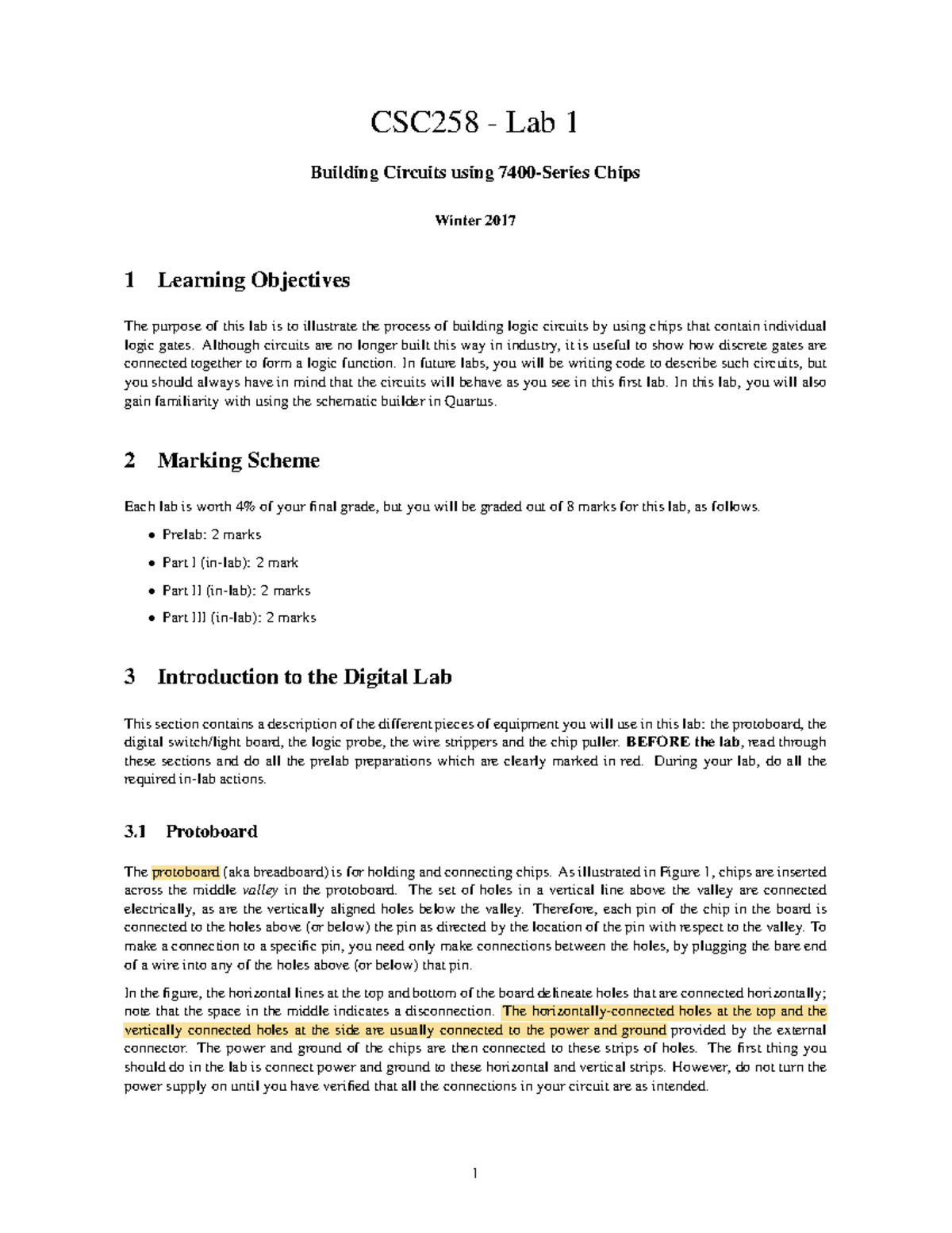 Lab1 - Lab1 Notes - CSC258 - Lab 1 Building Circuits using 7400-Series ...
