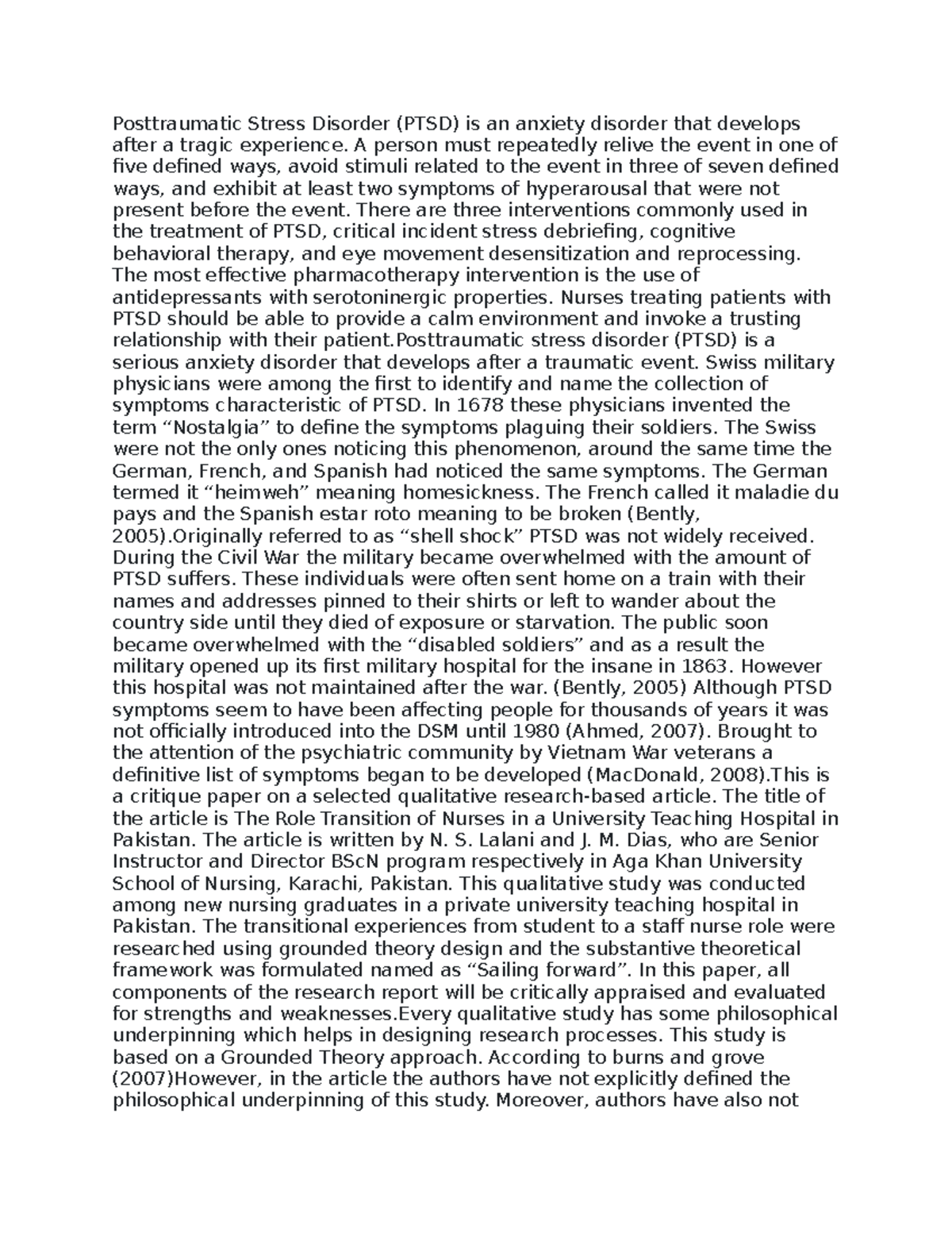 3070 - nursing essay - Posttraumatic Stress Disorder (PTSD) is an ...