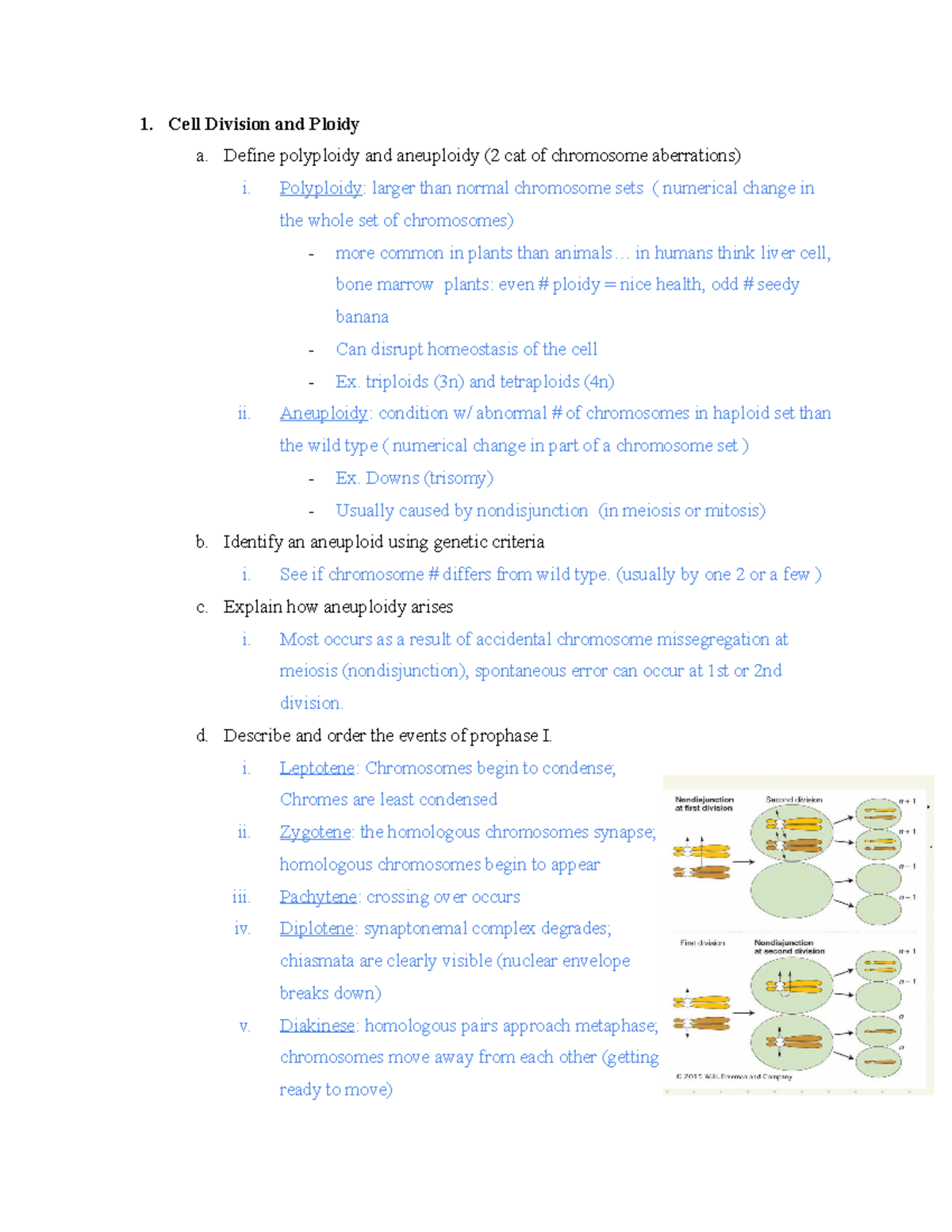 BIO310 lecture Notes Cell Division and Ploidy - 1. Cell Division and ...