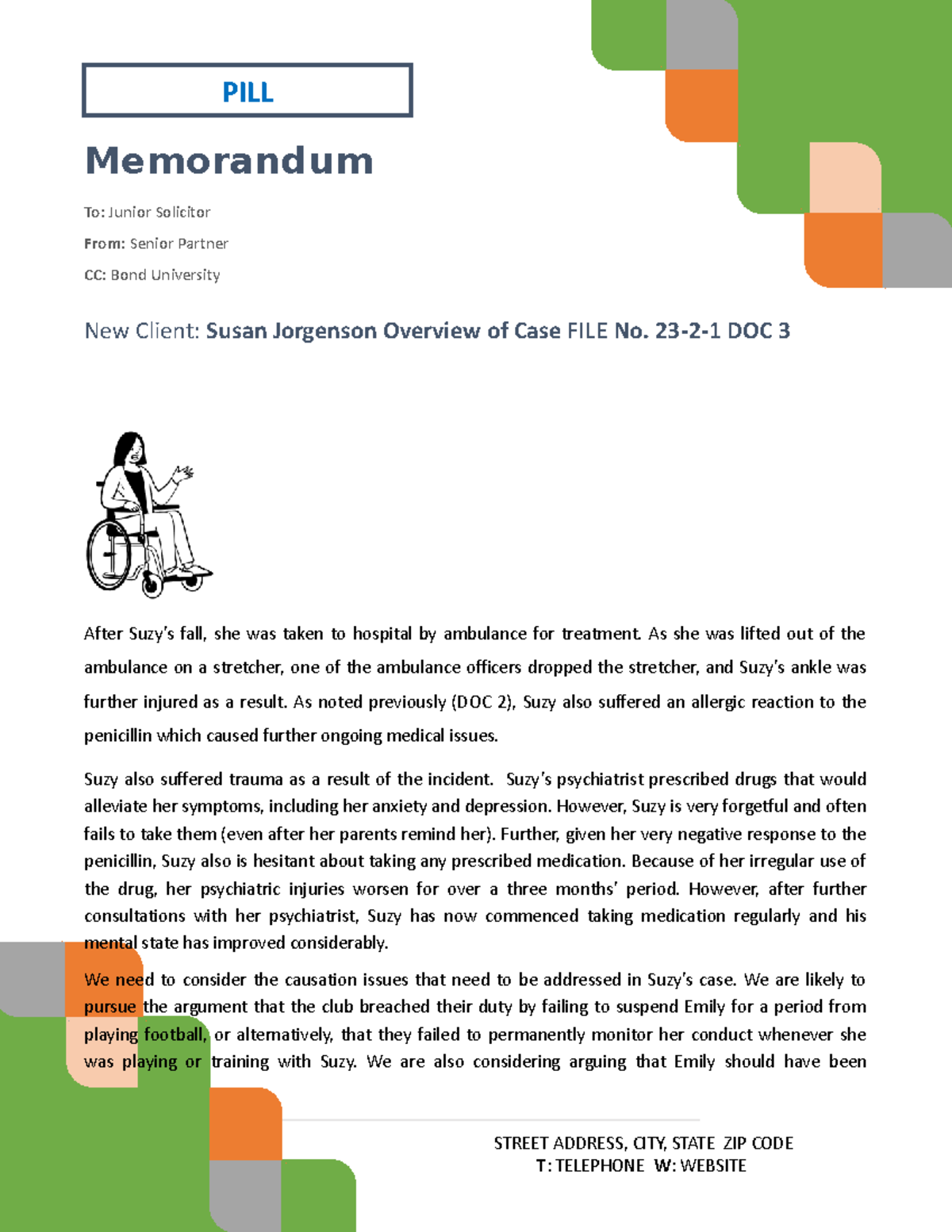 Client File 3 232 - Memorandum To: Junior Solicitor From: Senior ...