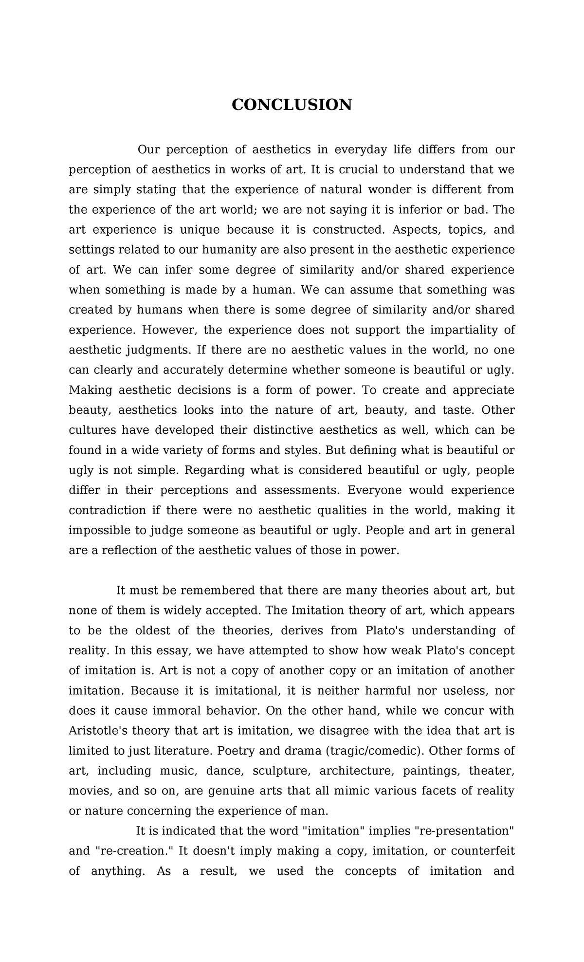 Conclusion - coclusion - CONCLUSION Our perception of aesthetics in ...