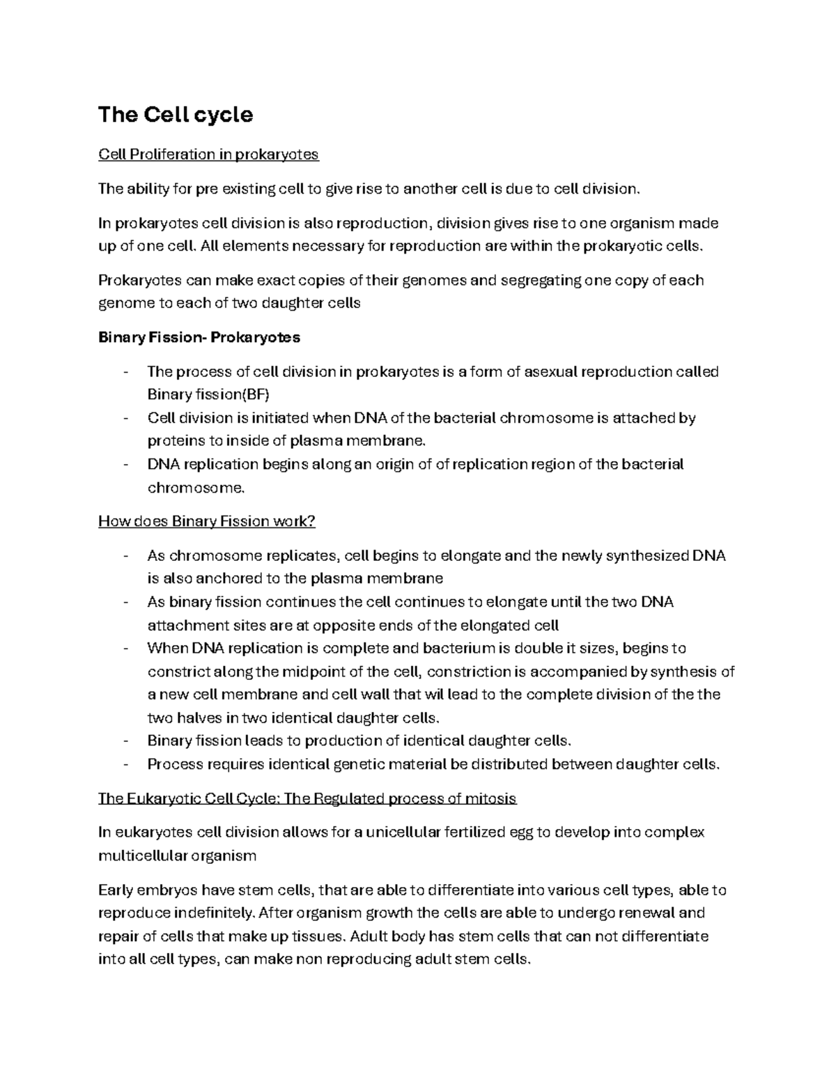 Theme 4 module 1 - Notes for lecture - The Cell cycle Cell ...