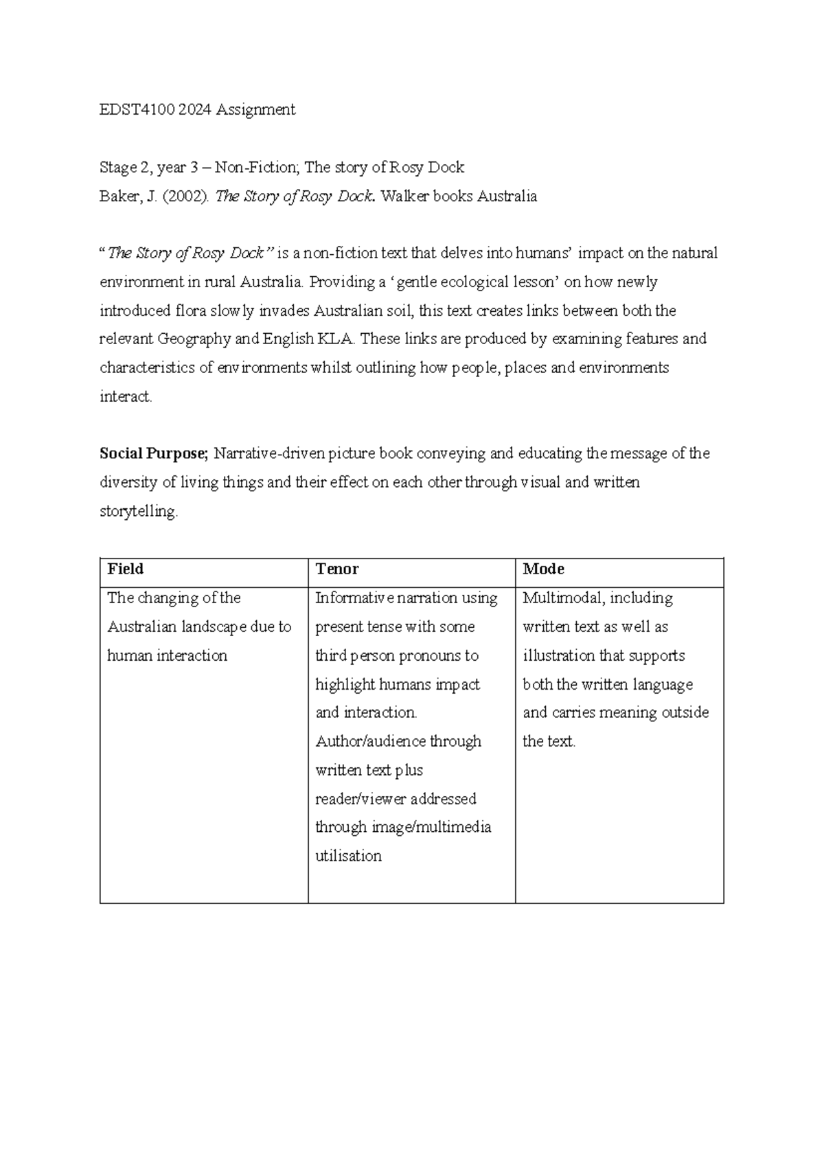 EDST4100 2024 assignment - EDST4100 2024 Assignment Stage 2, year 3 ...