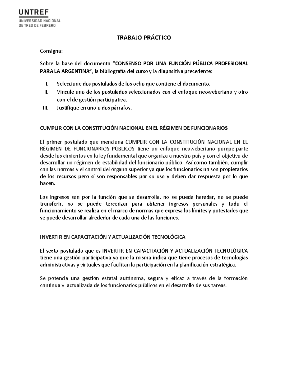 TP Debate Contemporaneo - TRABAJO PR¡CTICO Consigna: Sobre la base del ...