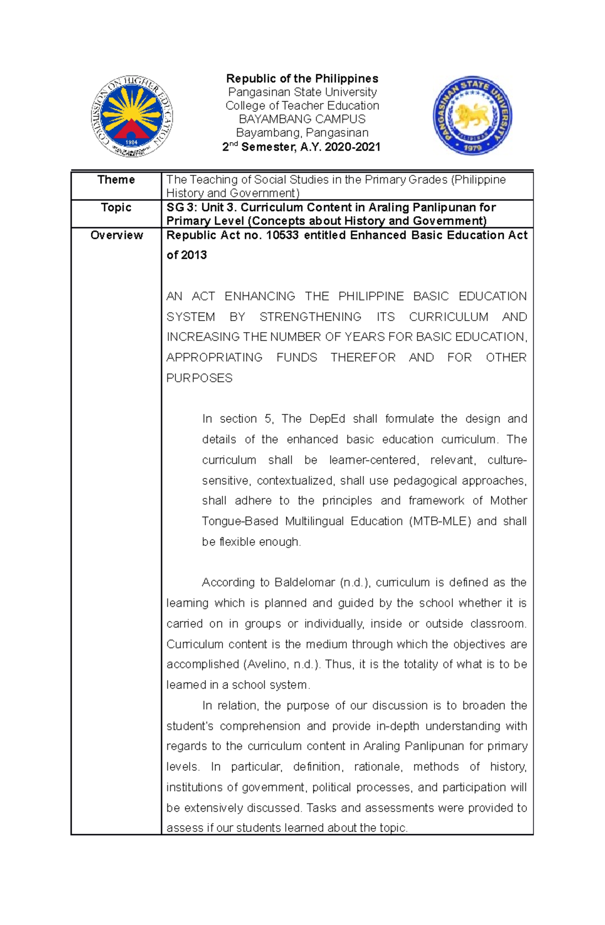 EGE-101-SG3 - Teaching Social Studies in Elementary Grades - Republic of the Philippines ...