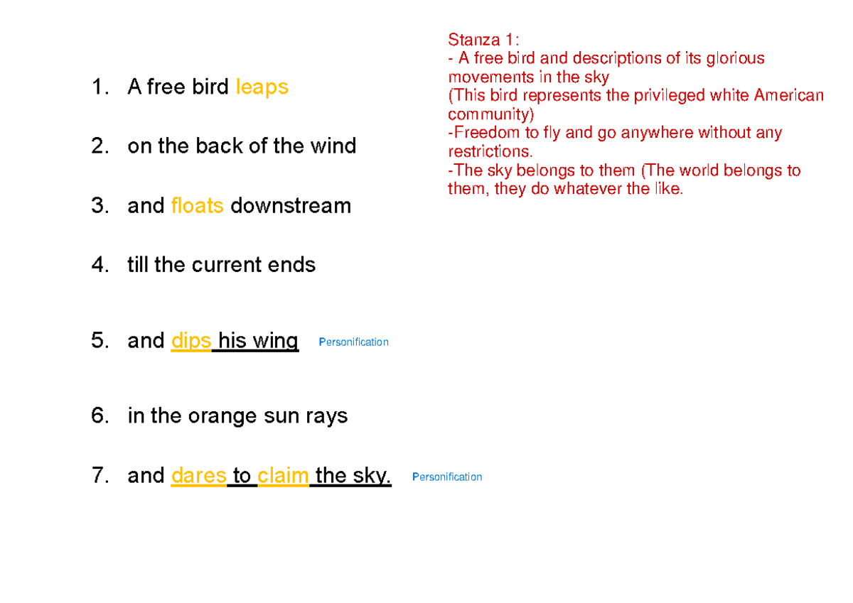 A free bird leaps - notes on poetry - A free bird leaps on the back of ...