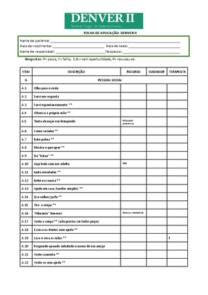 Escala de desenvolvimento de Denver - Escala de Desenvolvimento de ...
