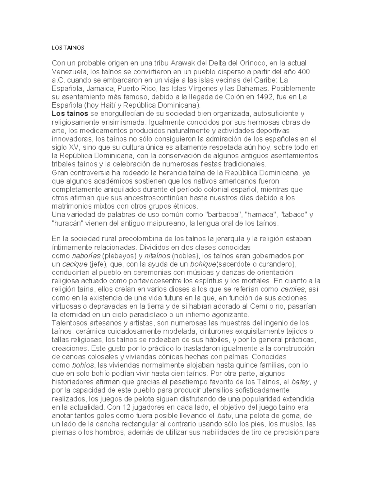 LOS Tainos - LOS TAINOS Con un probable origen en una tribu Arawak del ...