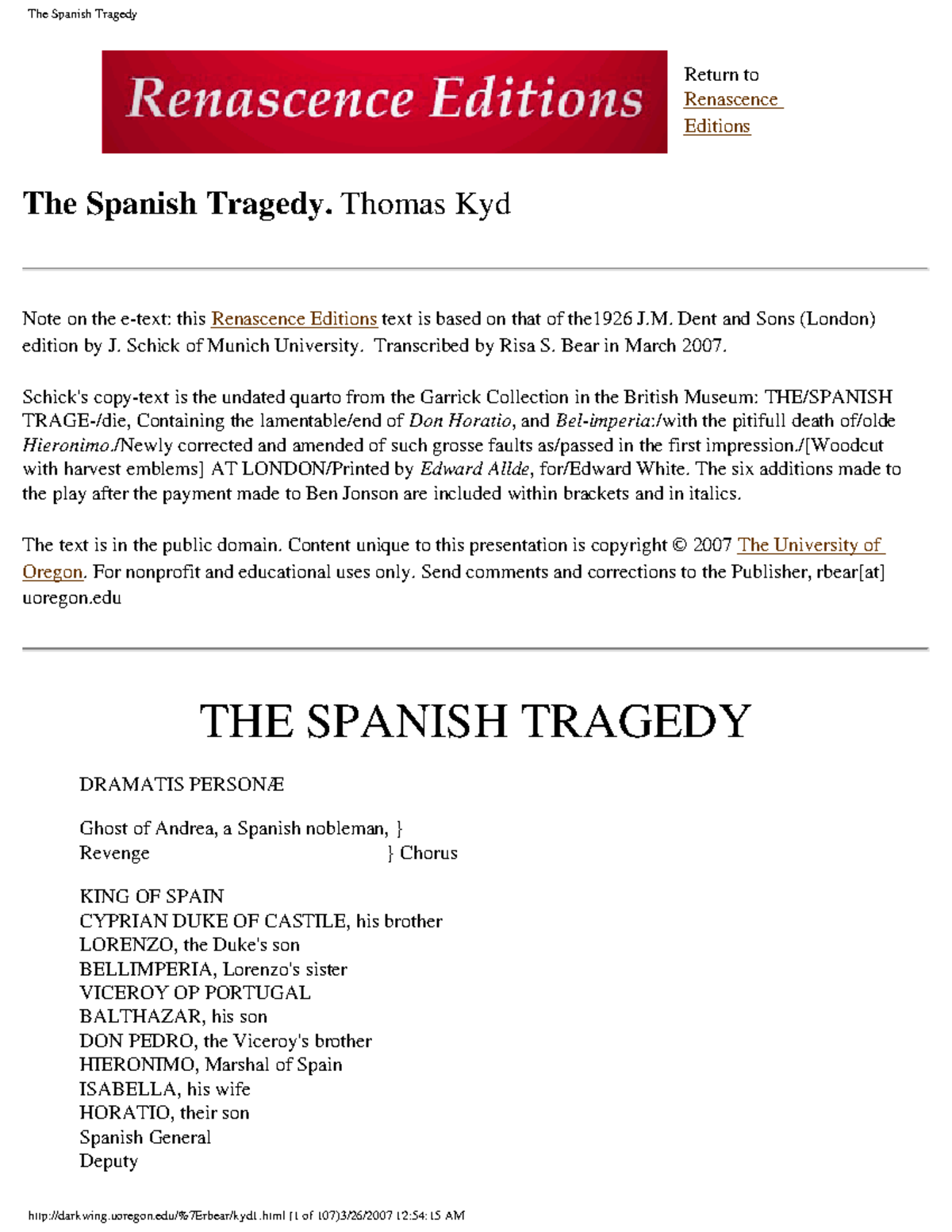 Kyd1 - spanish - Return to Renascence Editions The Spanish Tragedy ...