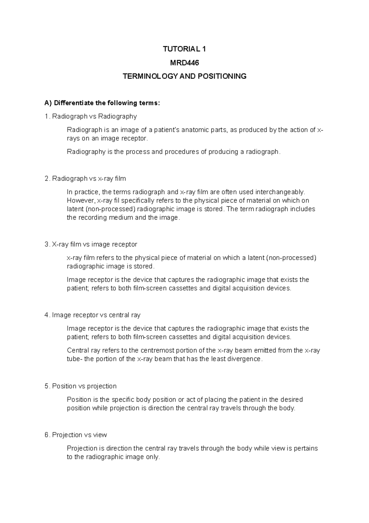Tutorial 1 - TUTORIAL 1 MRD TERMINOLOGY AND POSITIONING A ...