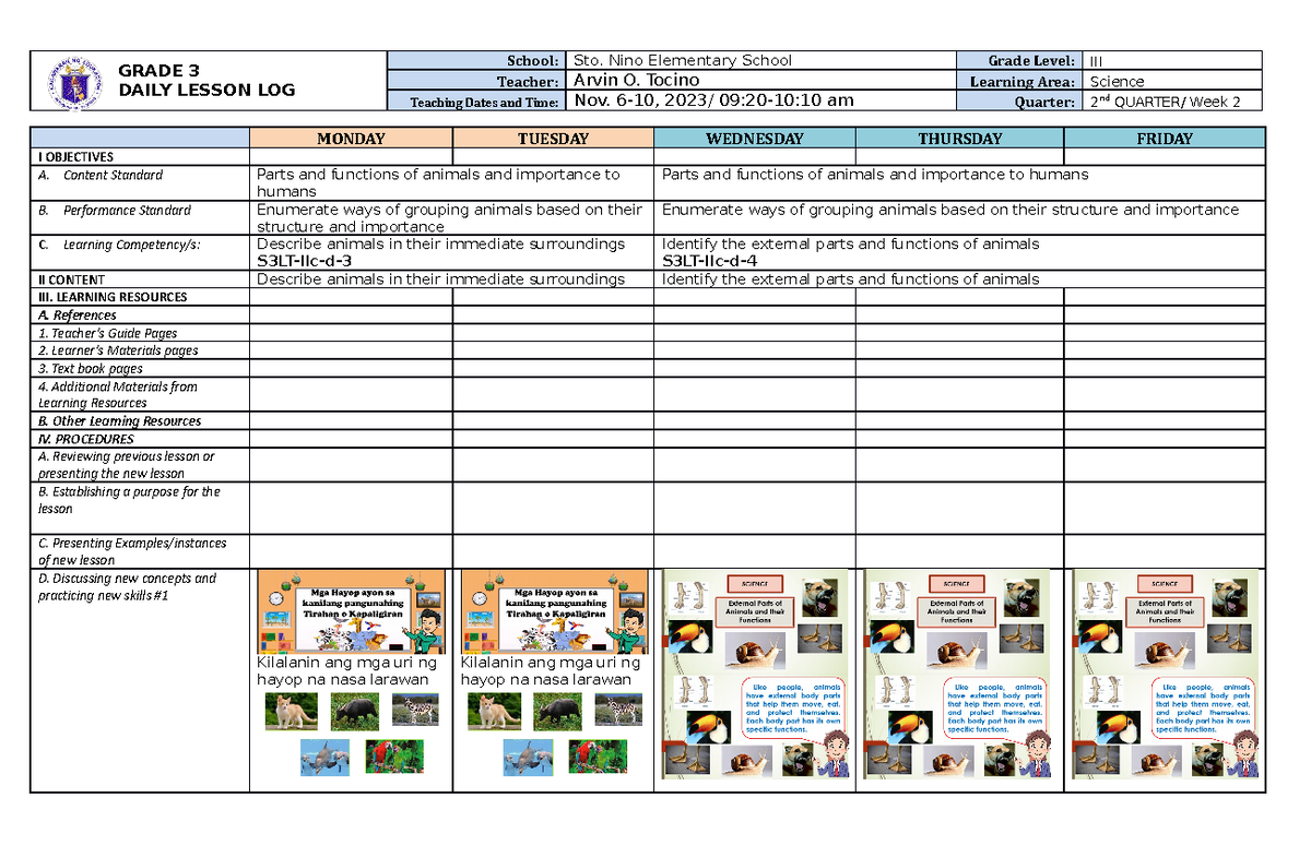 DLL Science 3 Q1 W1 - DLL - GRADE 3 DAILY LESSON LOG School: Sto. Nino ...