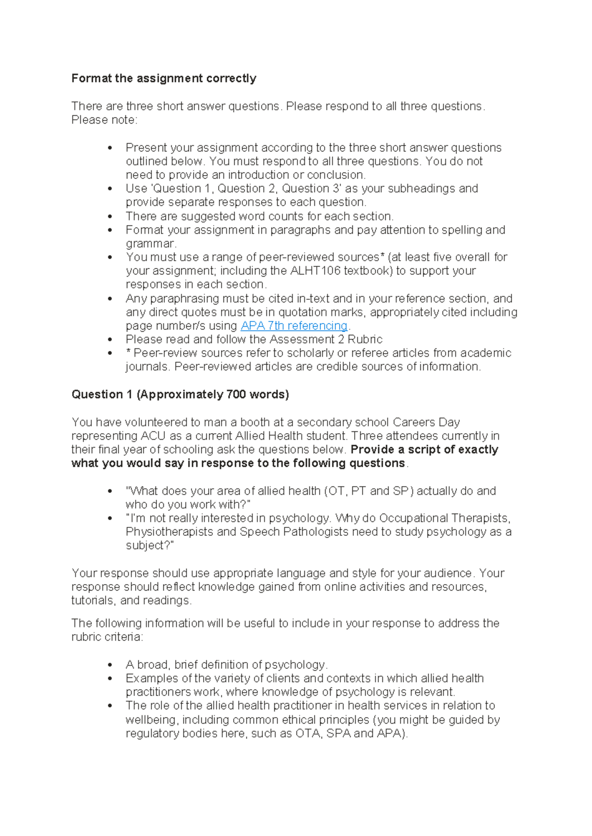 Written Assessment Task Sheet - Format the assignment correctly There ...