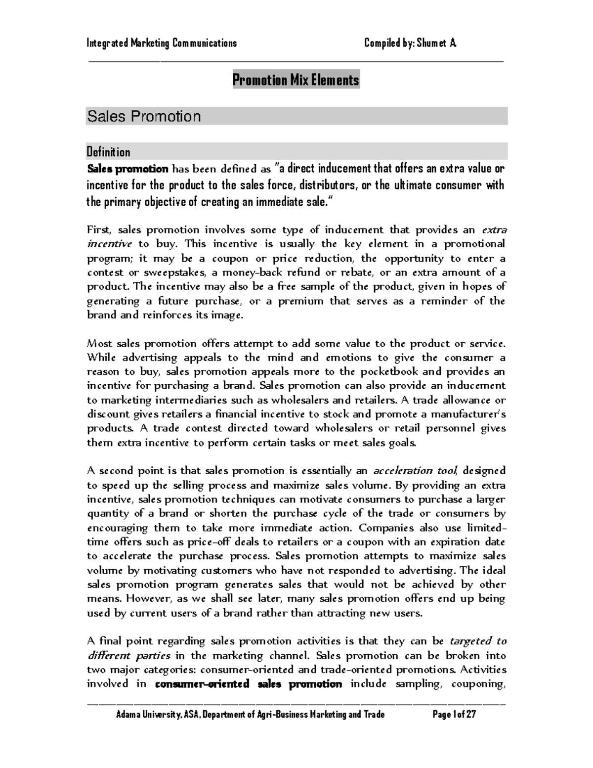 Integrated marketing chapter 6 - Promotion Mix Elements Sales Promotion ...