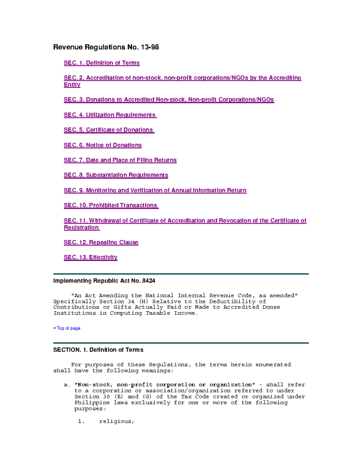 Annex 12 revenue regulations - Revenue Regulations No. 13- SEC. 1 ...