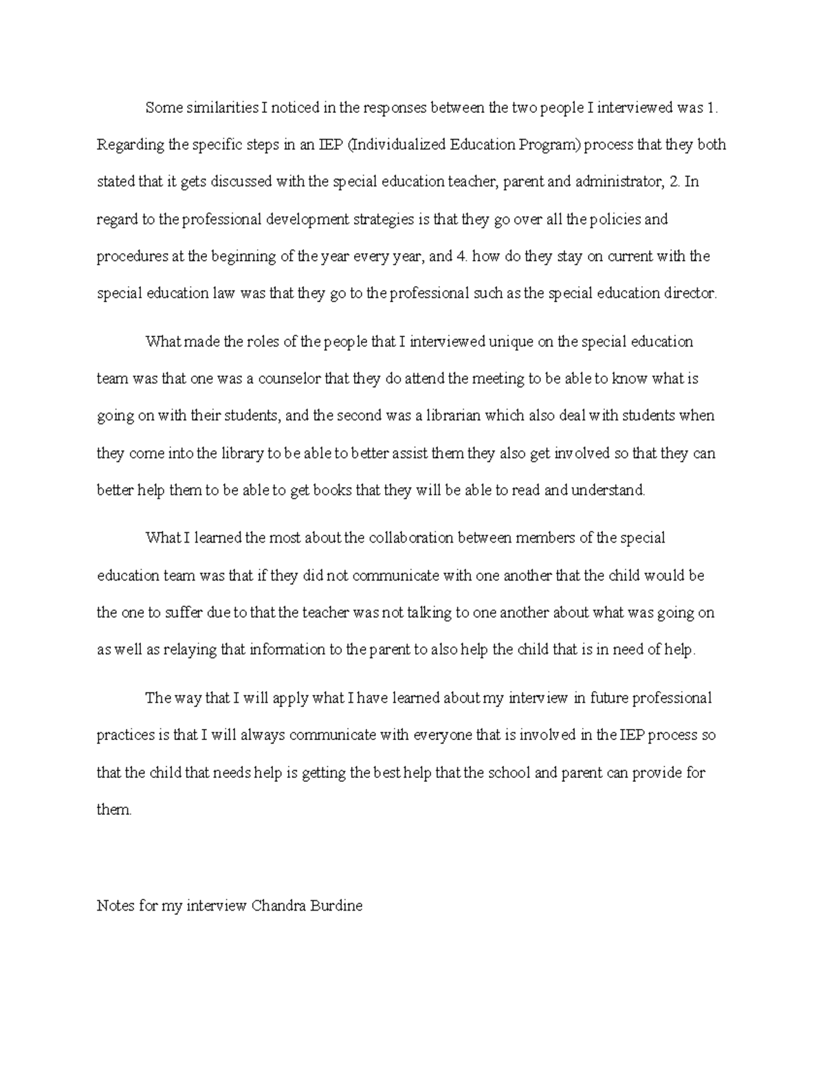 Field Experience A Special Education Team Interviews - Copy - Some ...