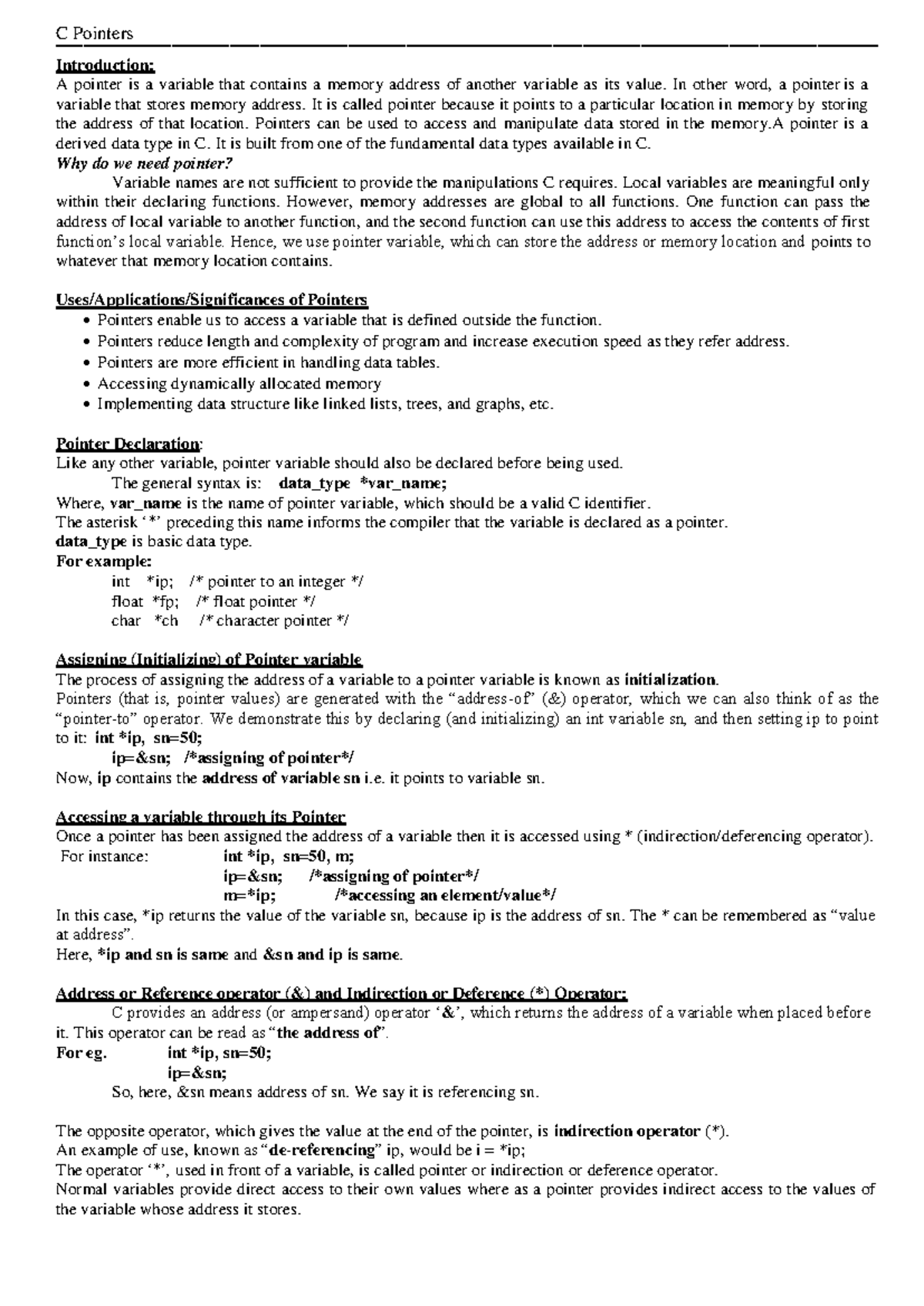 Complete Pointer In C Program With Various Pblm Solution Introduction A Pointer Is A Variable