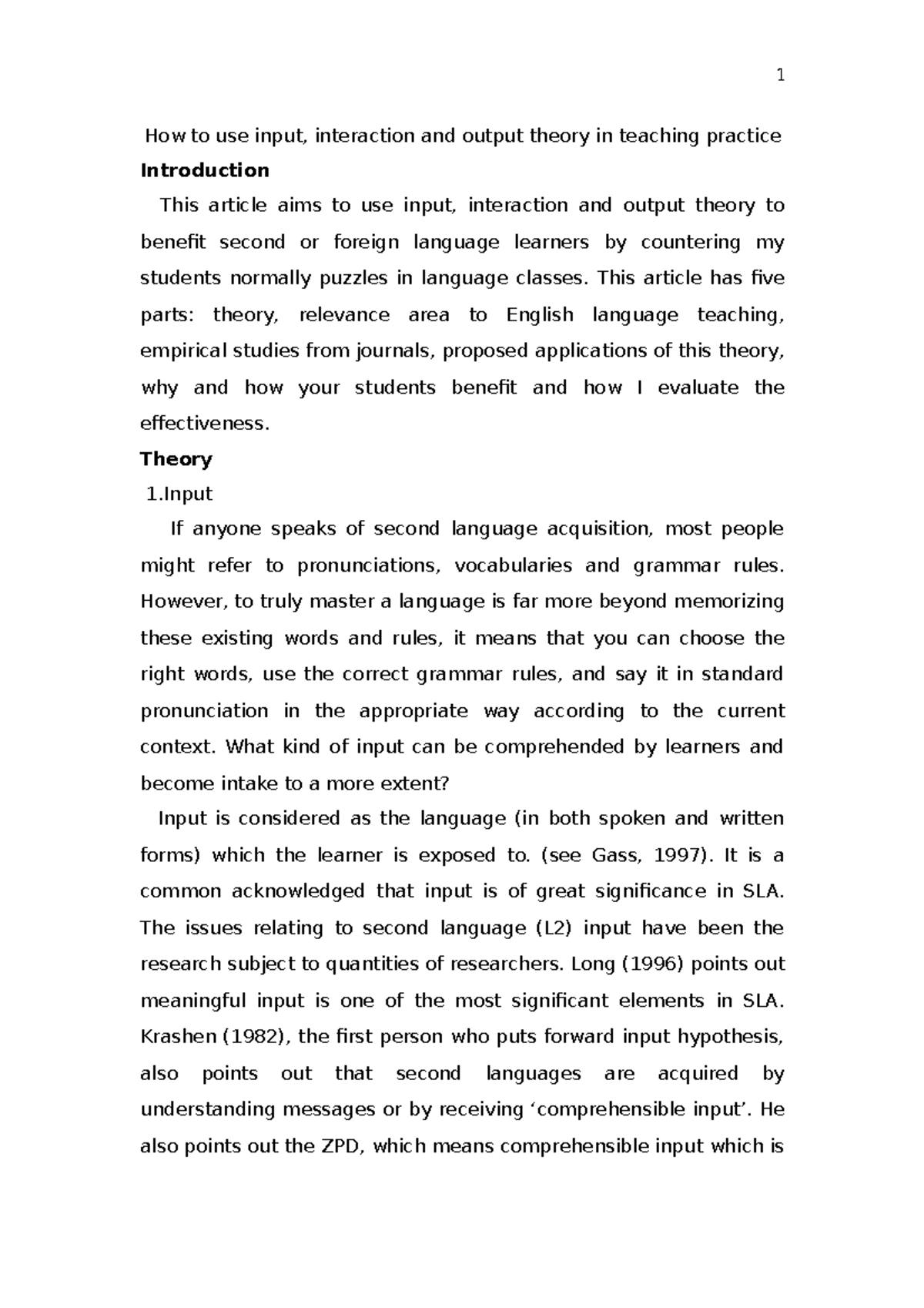 Using Input Interaction and Output Theory in Teaching Practice - Studocu