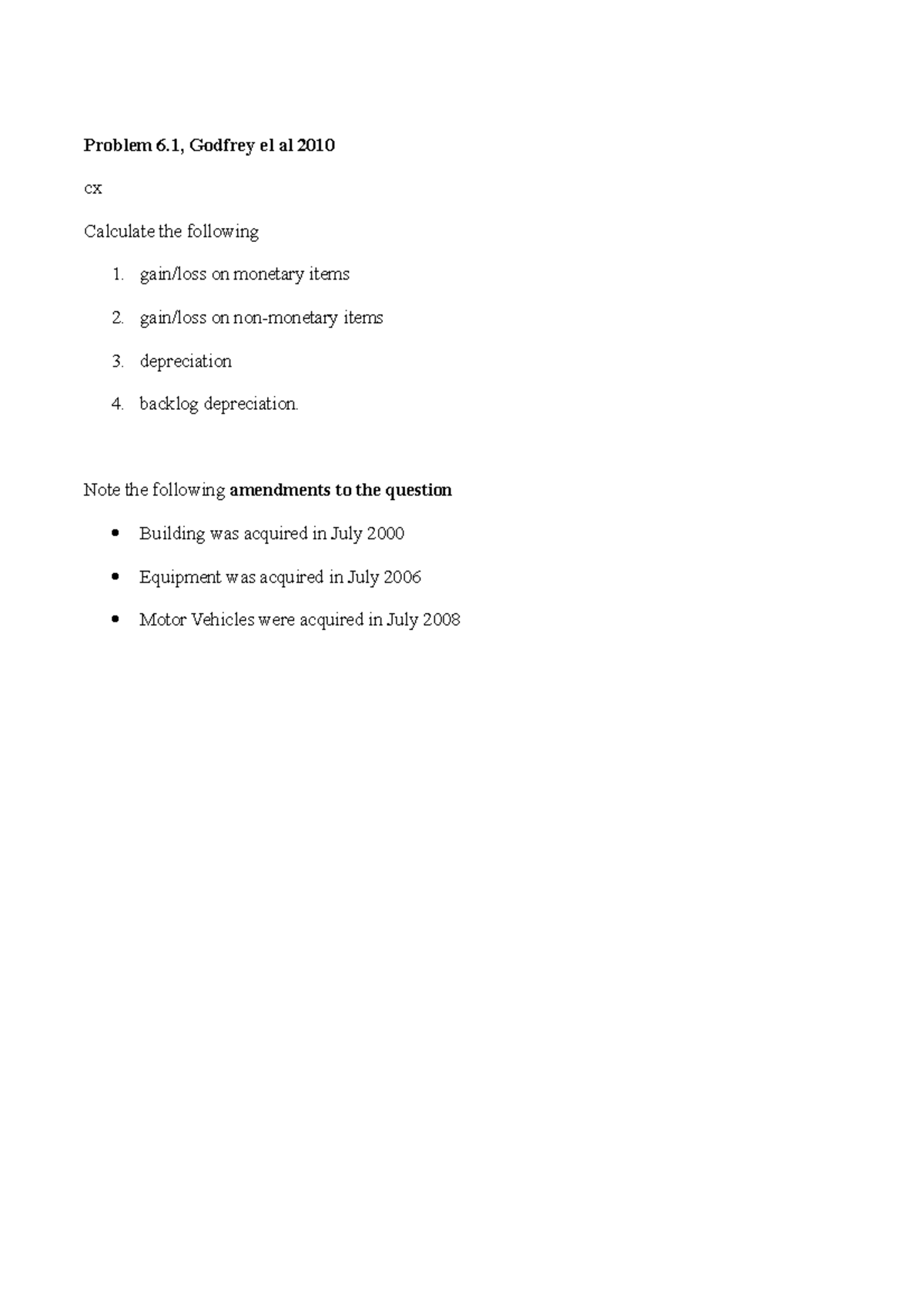 Additional Tutorial Questions for Topic 12 - Problem 6, Godfrey el al 2010 cx Calculate the ...