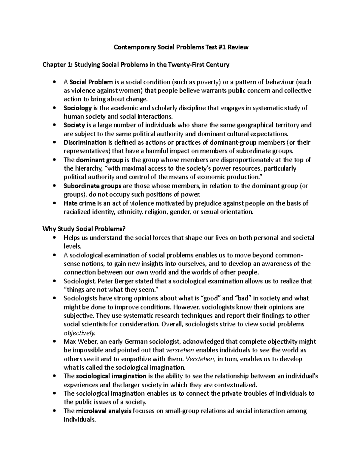 Contemporary Social Problems Test 1 - Sociology is the academic and ...