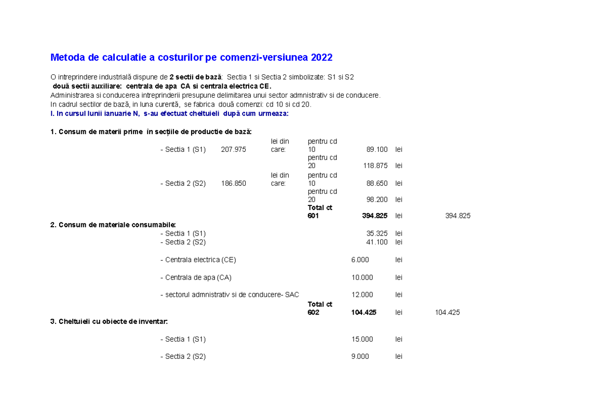 Metoda de calculatie a costurilor pe comenzi 11 MAI 2022 - Metoda de ...