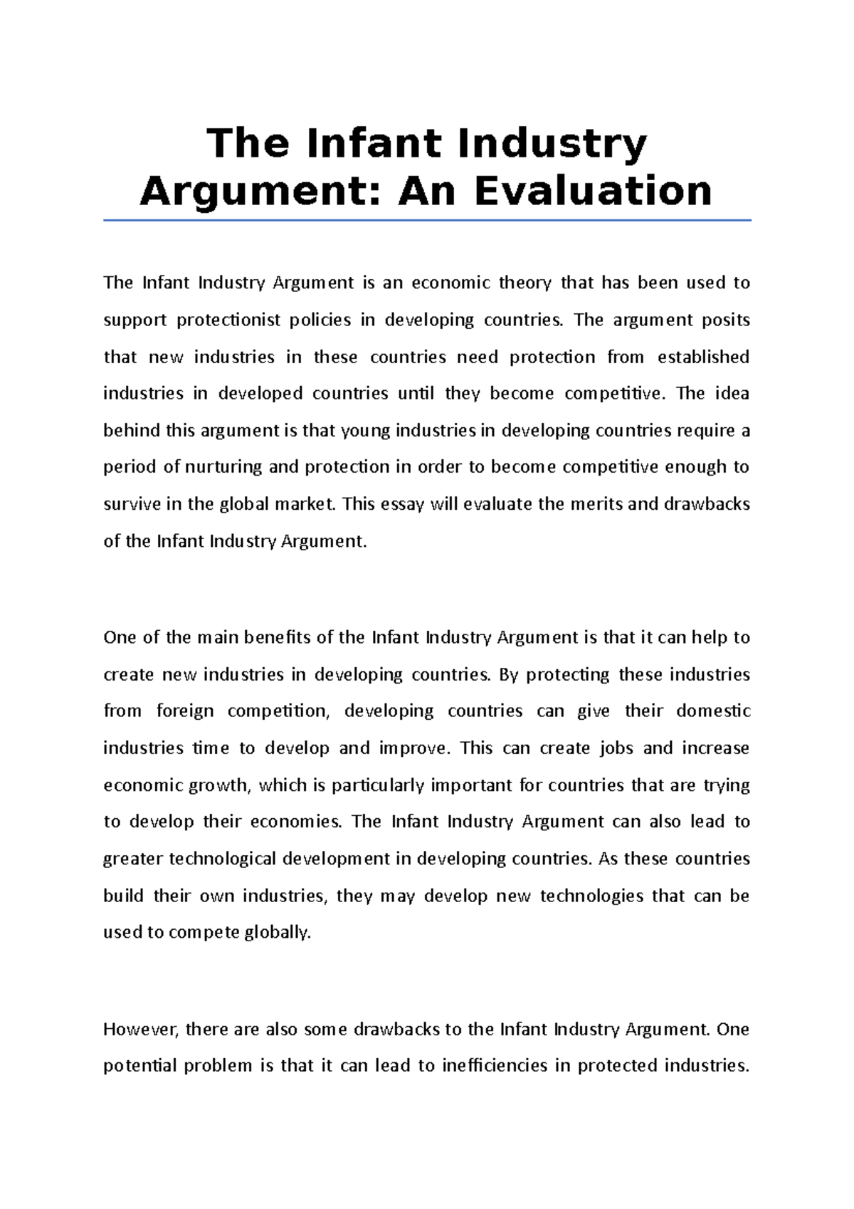The Infant Industry Argument, An Evaluation - The Infant Industry ...