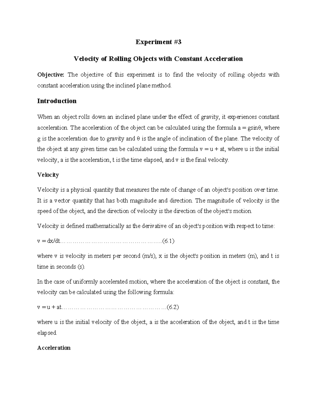 Experiment no 3 velocity of gravity student version - Experiment ...