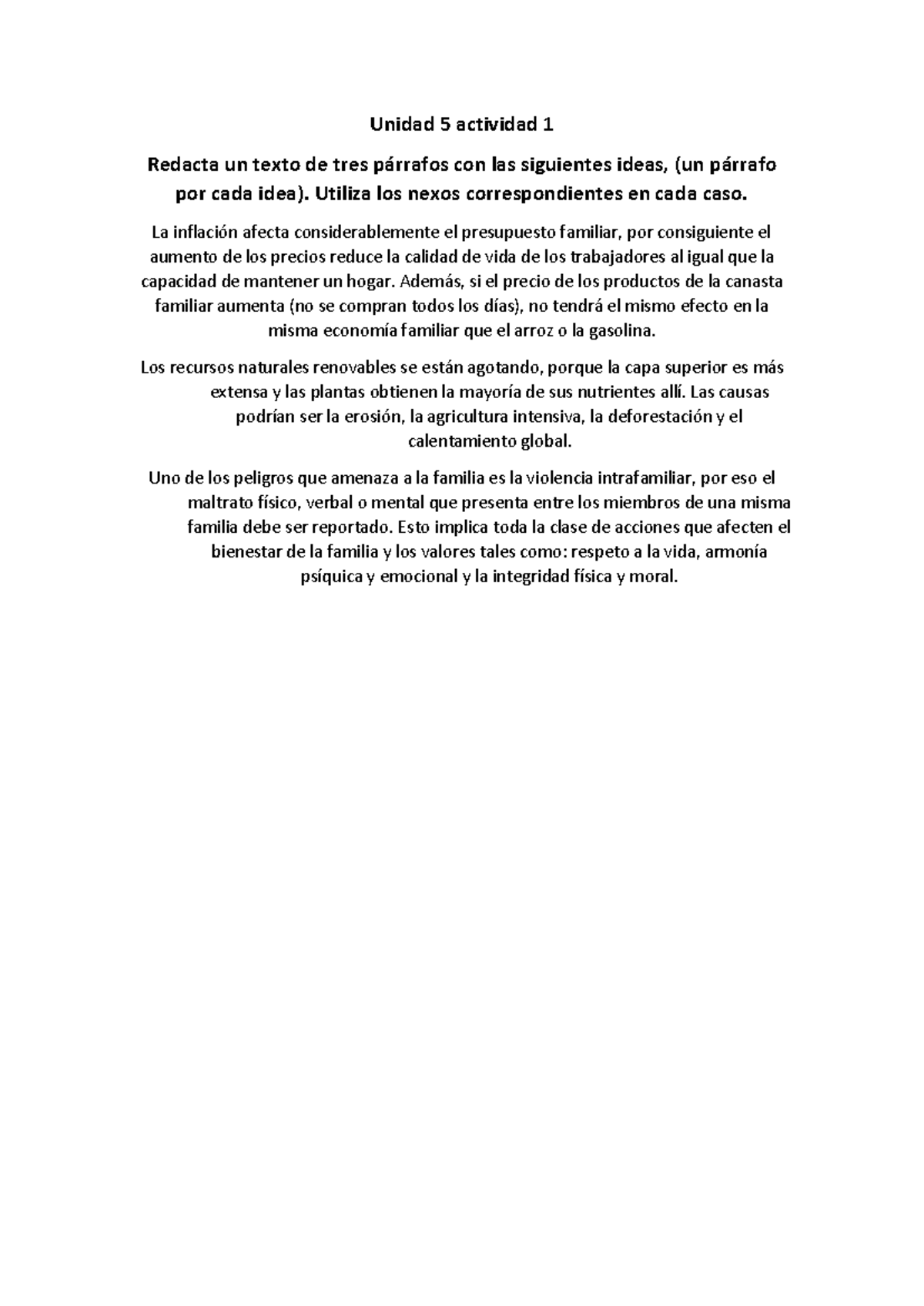 Unidad 5 actividad 1 - Unidad 5 actividad 1 Redacta un texto de tres ...