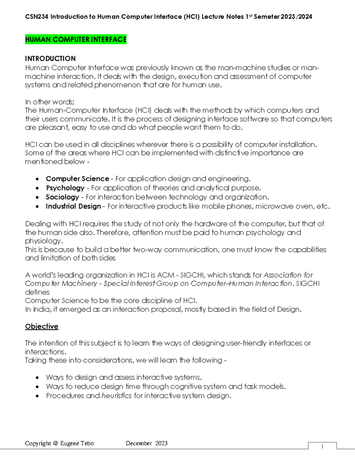 CSN236 Introduction to HCI Notes 2023 2024 - Copyright @ Eugene Tebo ...