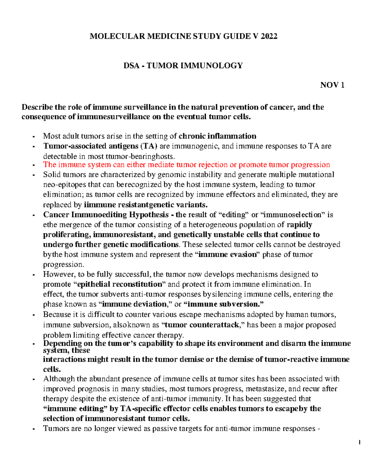 Molecular Medicine Study Guide V Tumor Immunology 2022 - MOLECULAR ...