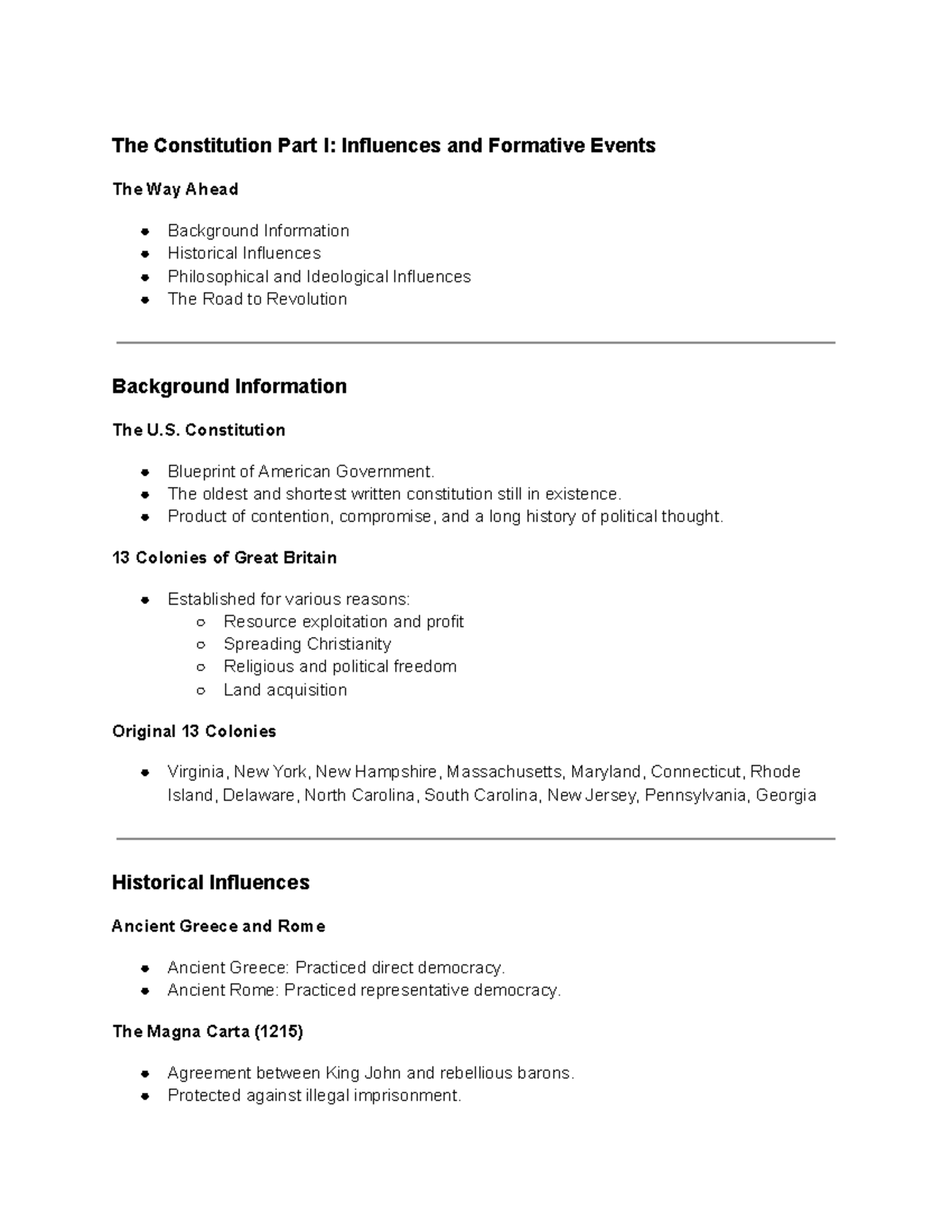 The Constitution Part I - Influences and Formative Events ...