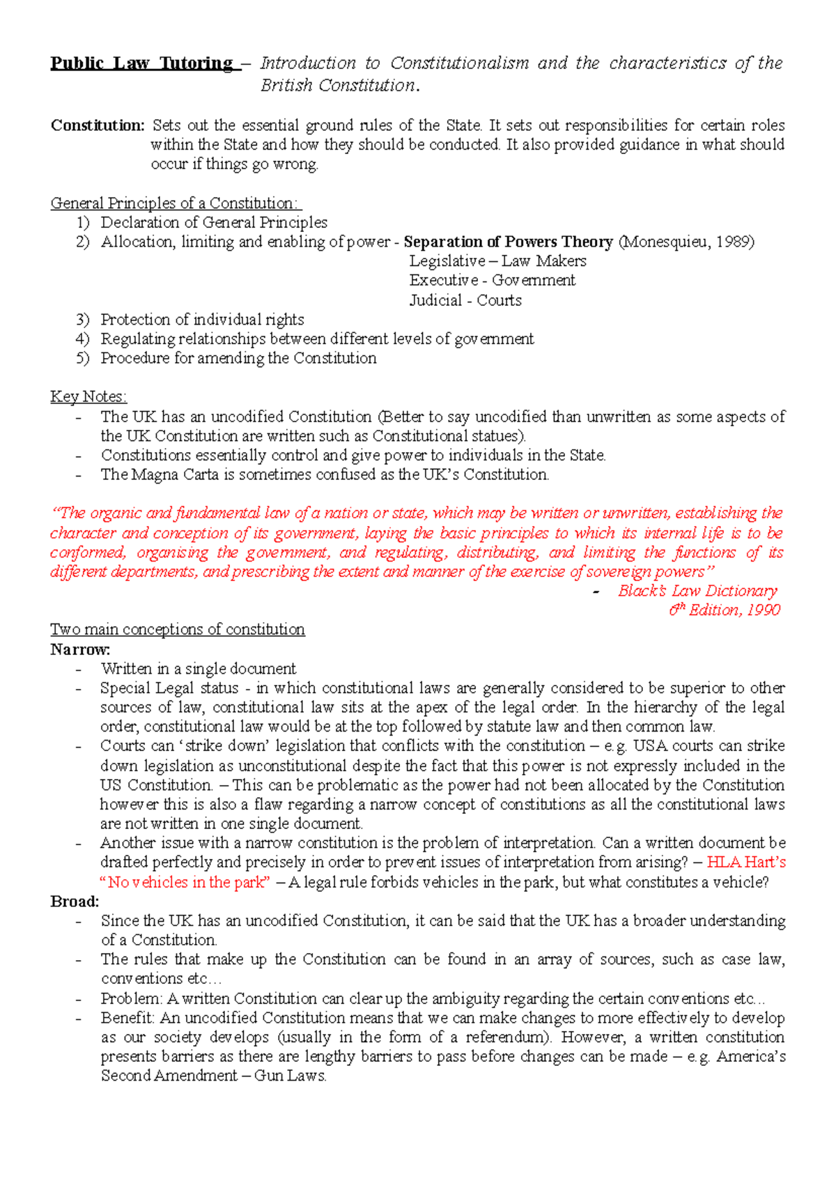 Public Law Tutoring - Introduction to Constitutionalism and the ...