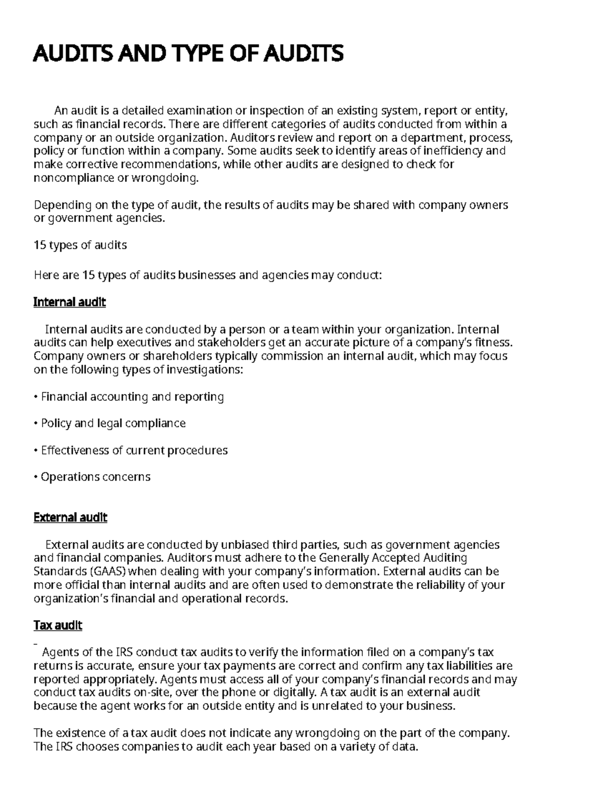 Audit and Type of Audit - Lecture notes prepared by Alex Mathew sir ...