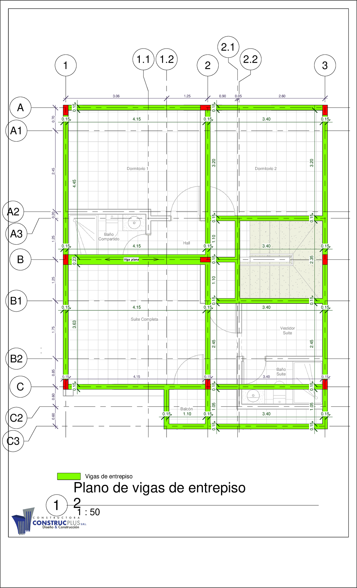 Plano de Vigas de entrepiso-1 - A B Suite Completa Baño Suite Baño ...
